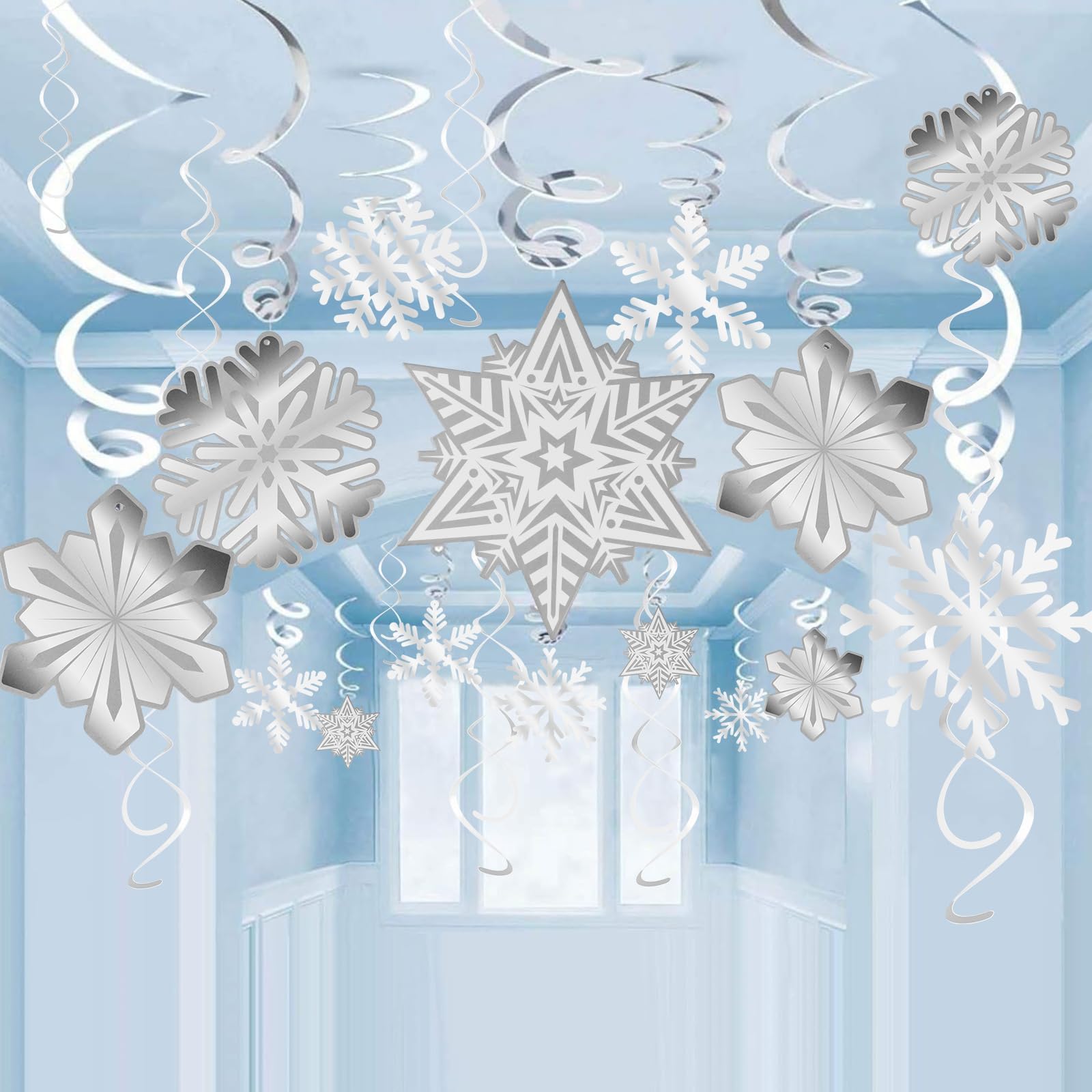 Amazon.com: Lansian Christmas Snowflake Hanging Swirl Decorations 60CT ...