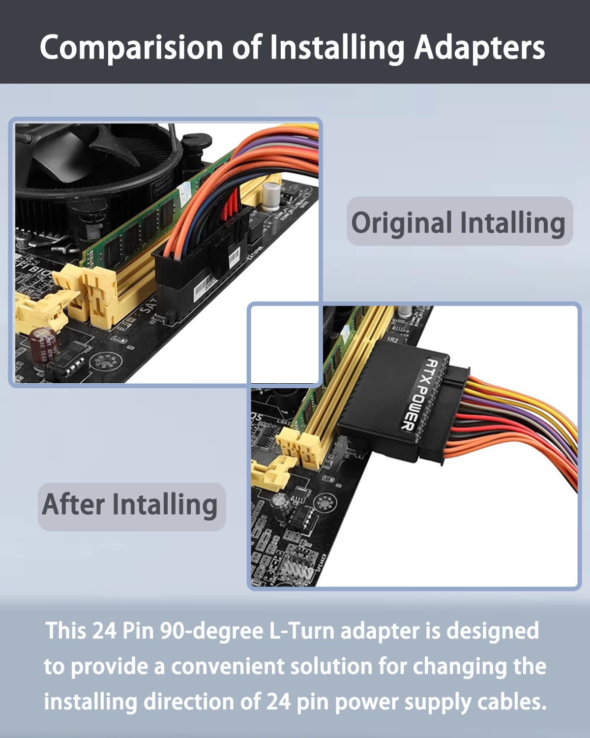 Snapklik.com : 24 Pin 90 Degree Adapter, ATX 24 Pin Male To Female L ...