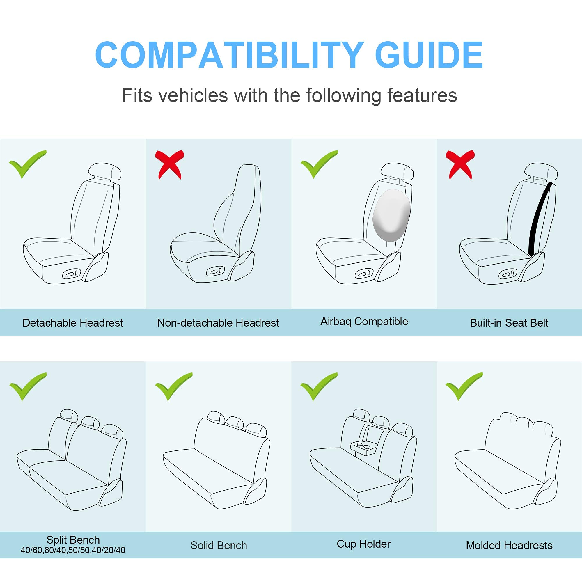 YUHCS 2 PCs Car Seat Covers - Front Seat Faux Leather Non-Slip Vehicle ...