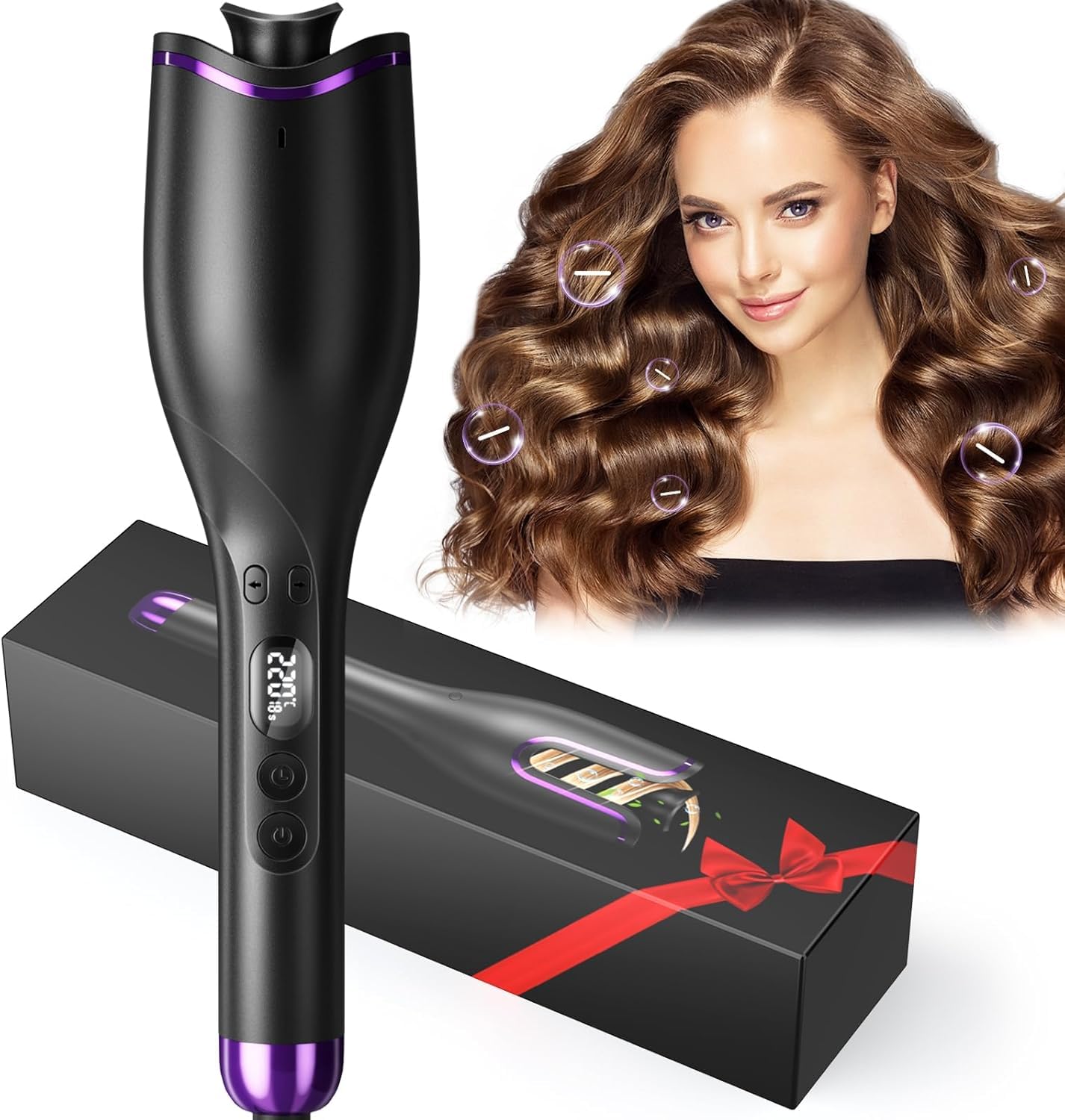HAPPHOOH Automatic Curling Iron, Large Curling Iron, LCD Display, Timer ...