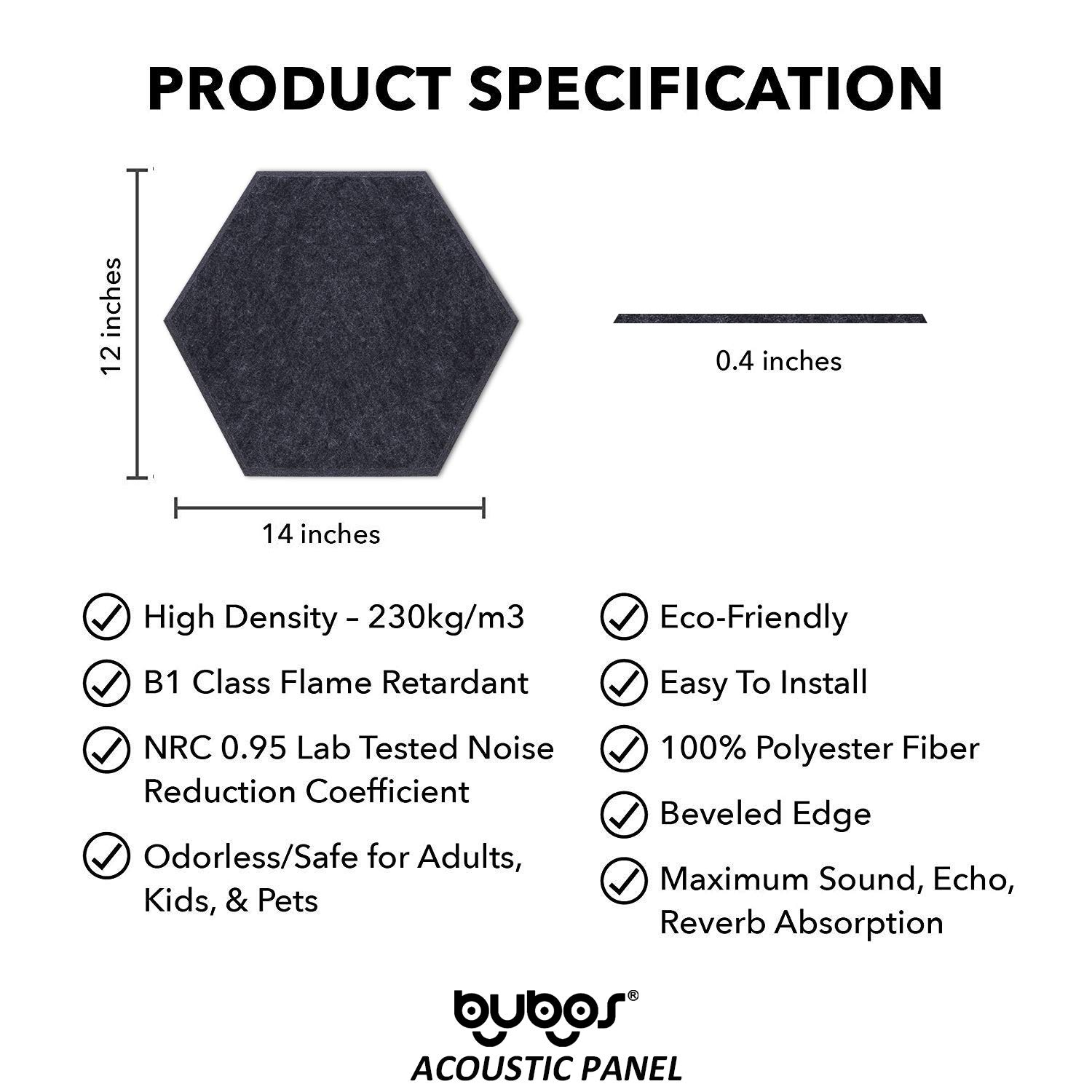 BUBOS 6 Pack Hexagon Acoustic Panels Soundproof Wall Panels 14 X 13 X 0 bubos-6-pack-hexagon-acoustic-panels-soundproof-wall-panels-14-x-13-x-0