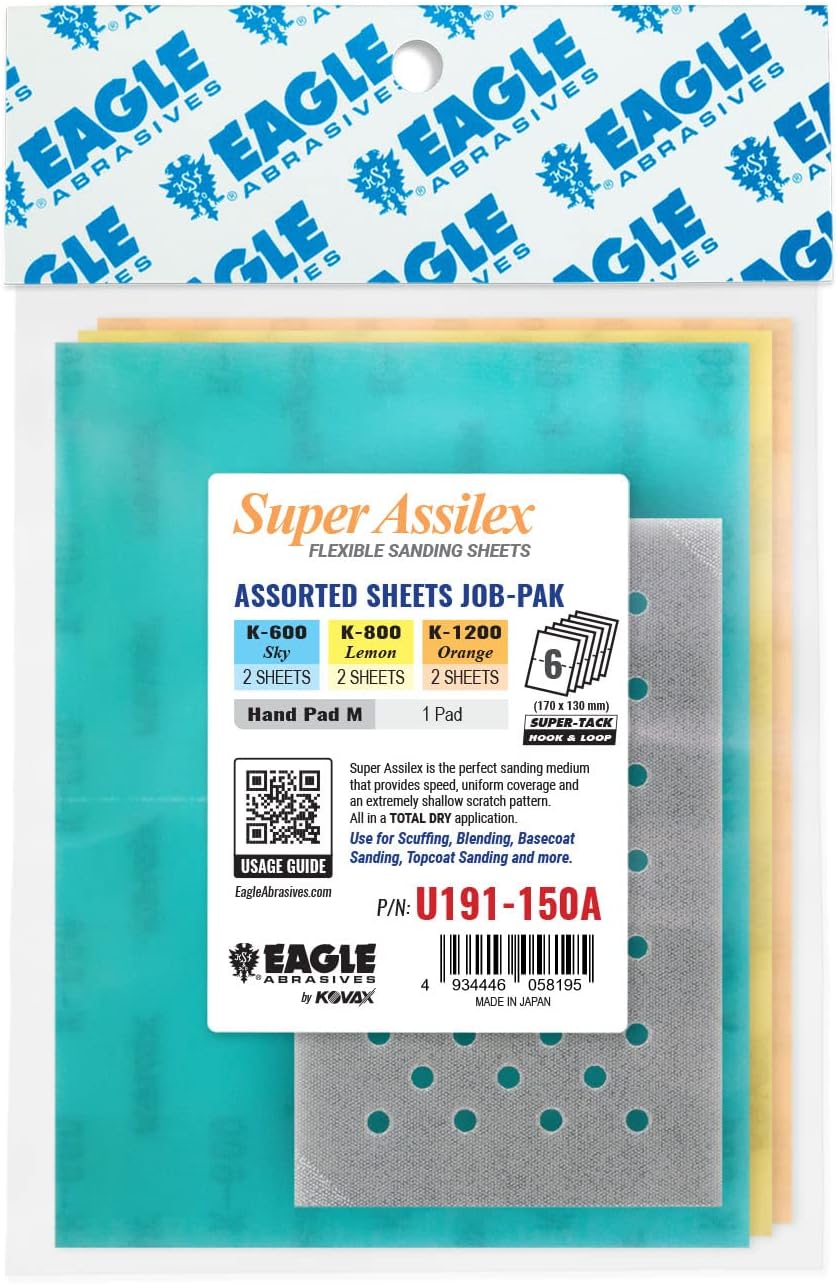 Eagle Abrasives Super Assilex Flexible Sanding Sheets Job-PAK, Assorted K600-K1200, U191-150A, 6 ...