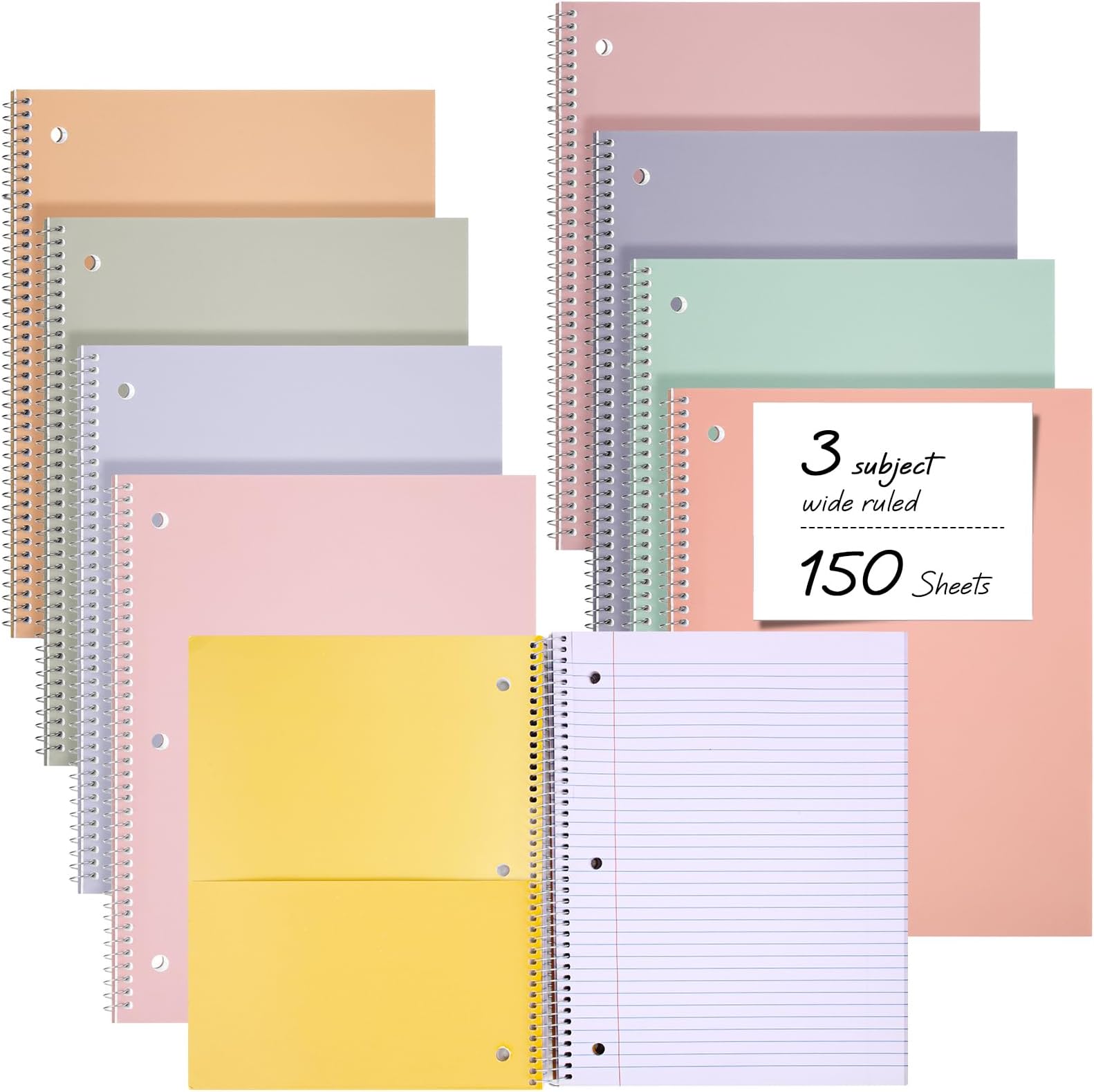 Amazon.com : Teling 8 Pcs 3 Subject Spiral Notebook Wide Ruled Notebook ...