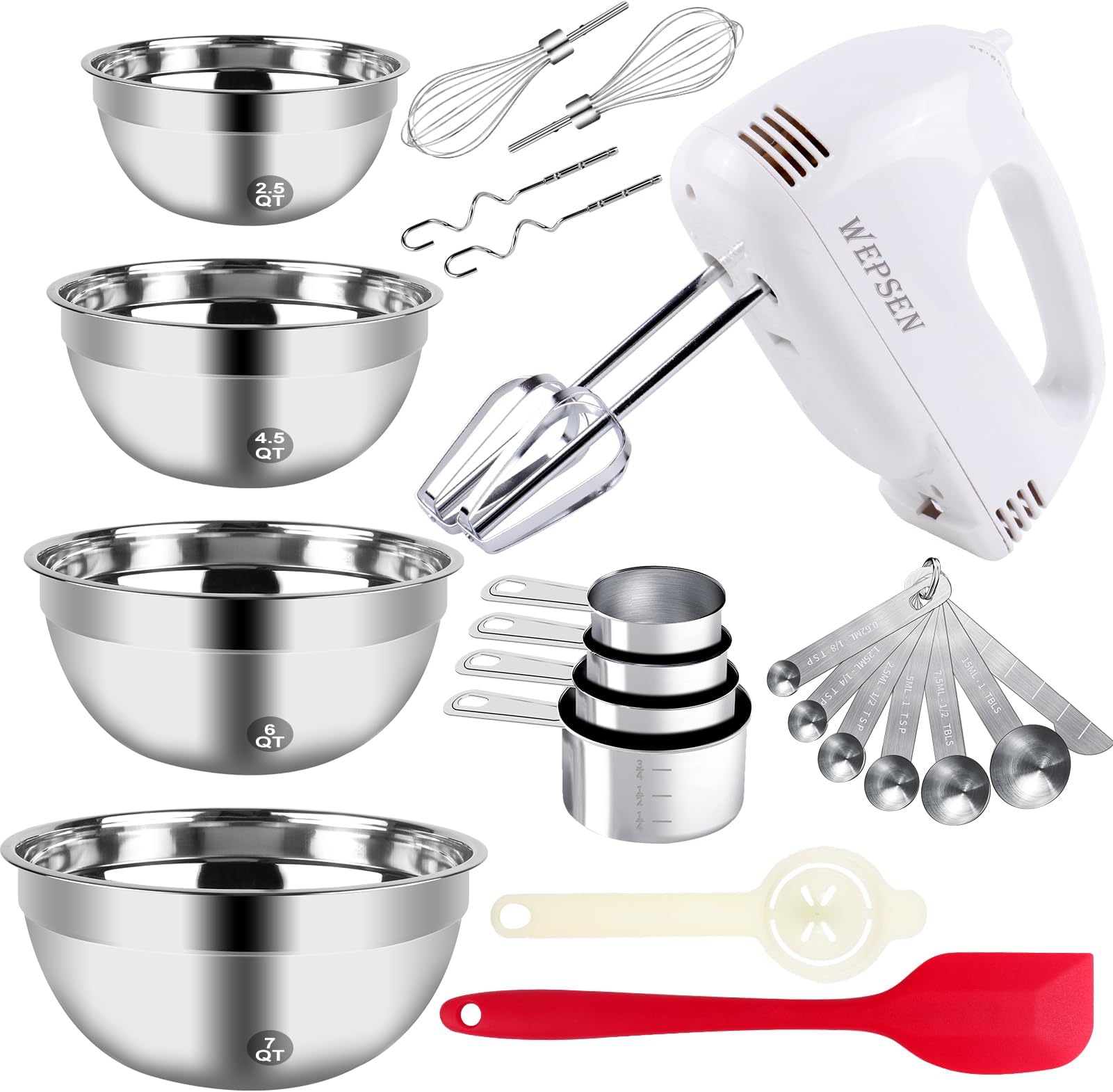 Amazon.com: 7-Speed Electric Hand Mixer,5 Large Mixing Bowls Set ...