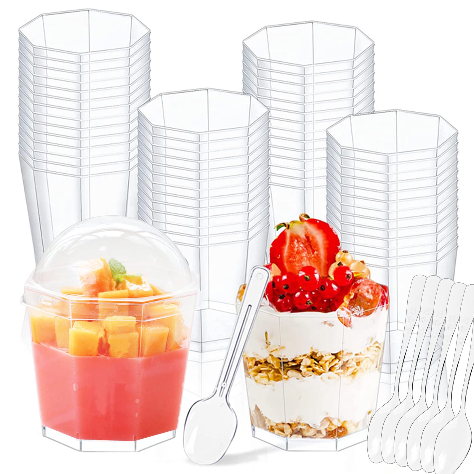 Amazon.com | Yuxitia 50 Pcs Octagonal Plastic Mini Dessert Cups with ...