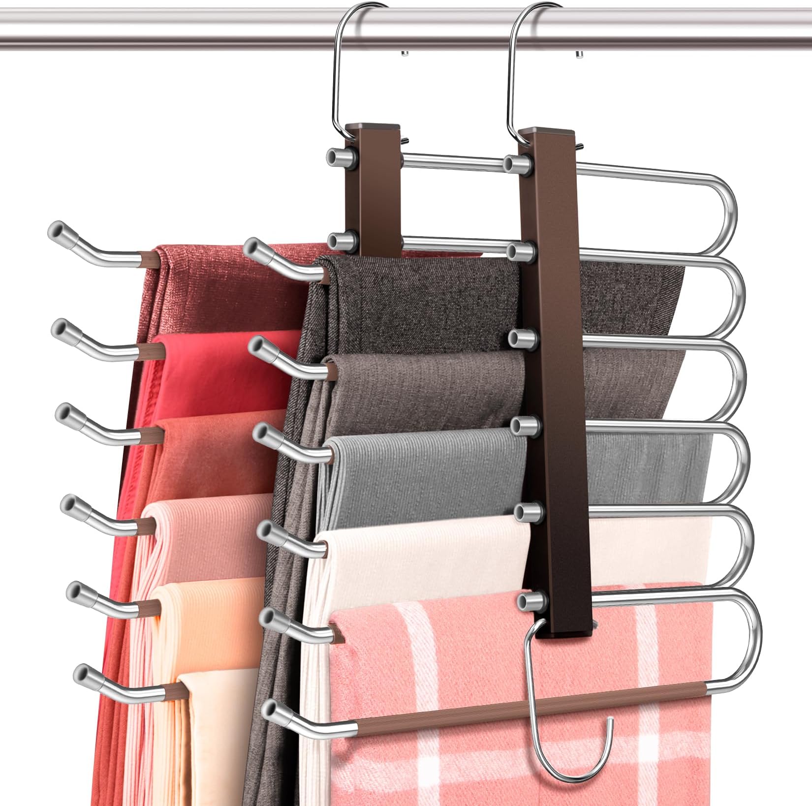 Amazon.com: 4 Pack 6 Tier Pant Hangers Space Saving - 2 Pack White & 2 ...