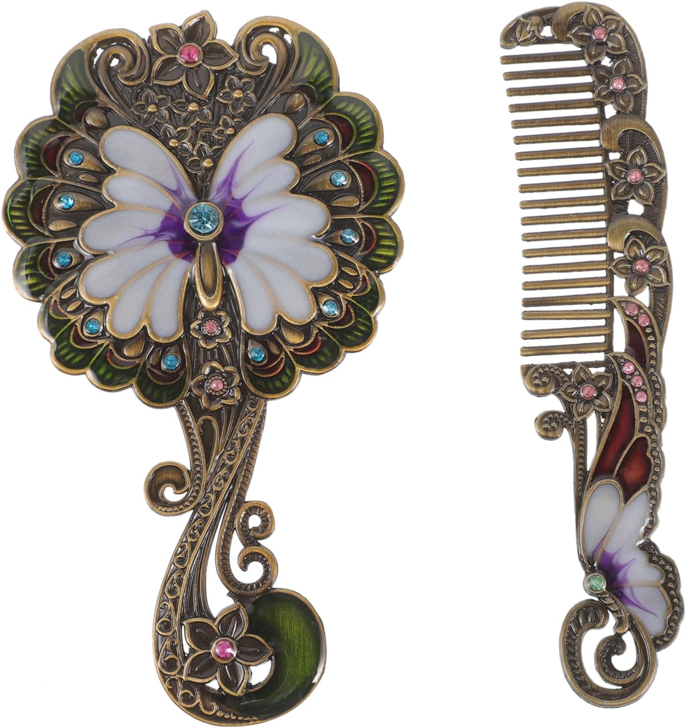 Amazon.com: BIUDECO Vintage Handheld Makeup Mirror and Comb Set ...