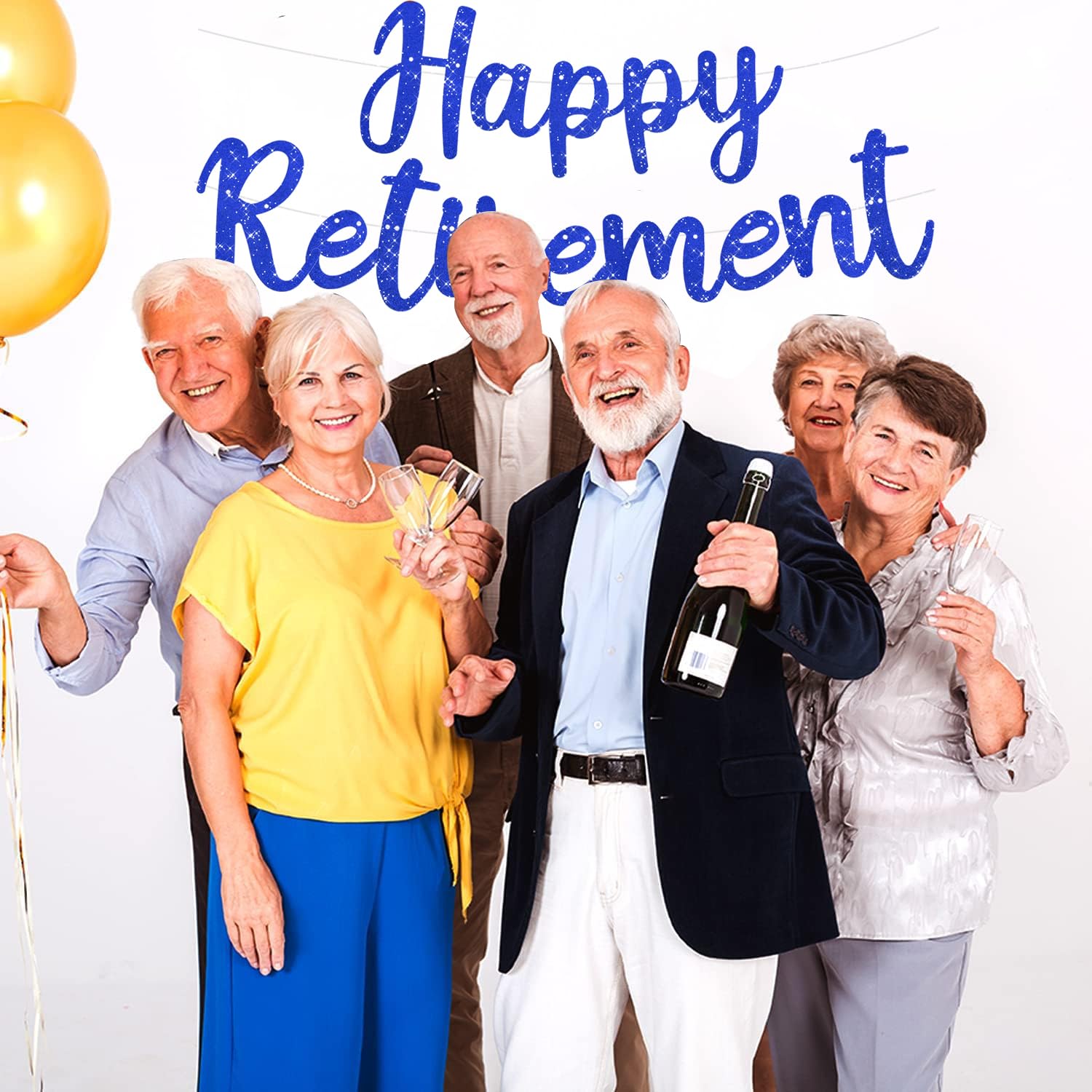 TONIFUL Blue Glitter Happy Retirement Banner -NO DIY, Pre-Strung Happy ...