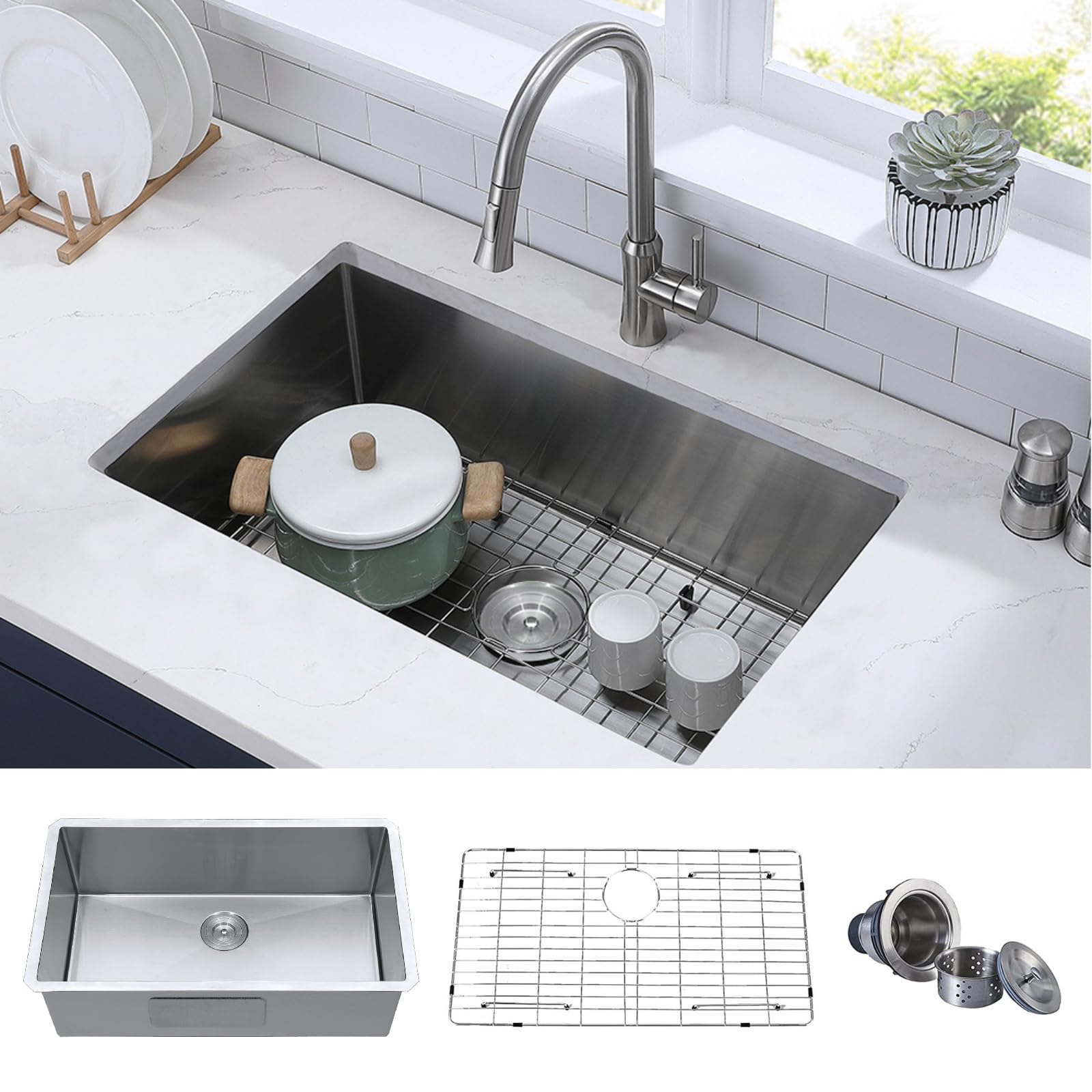 Comllen 30 Inch Undermount Kitchen Sink,Stainless Steel Kitchen Sink,16 ...