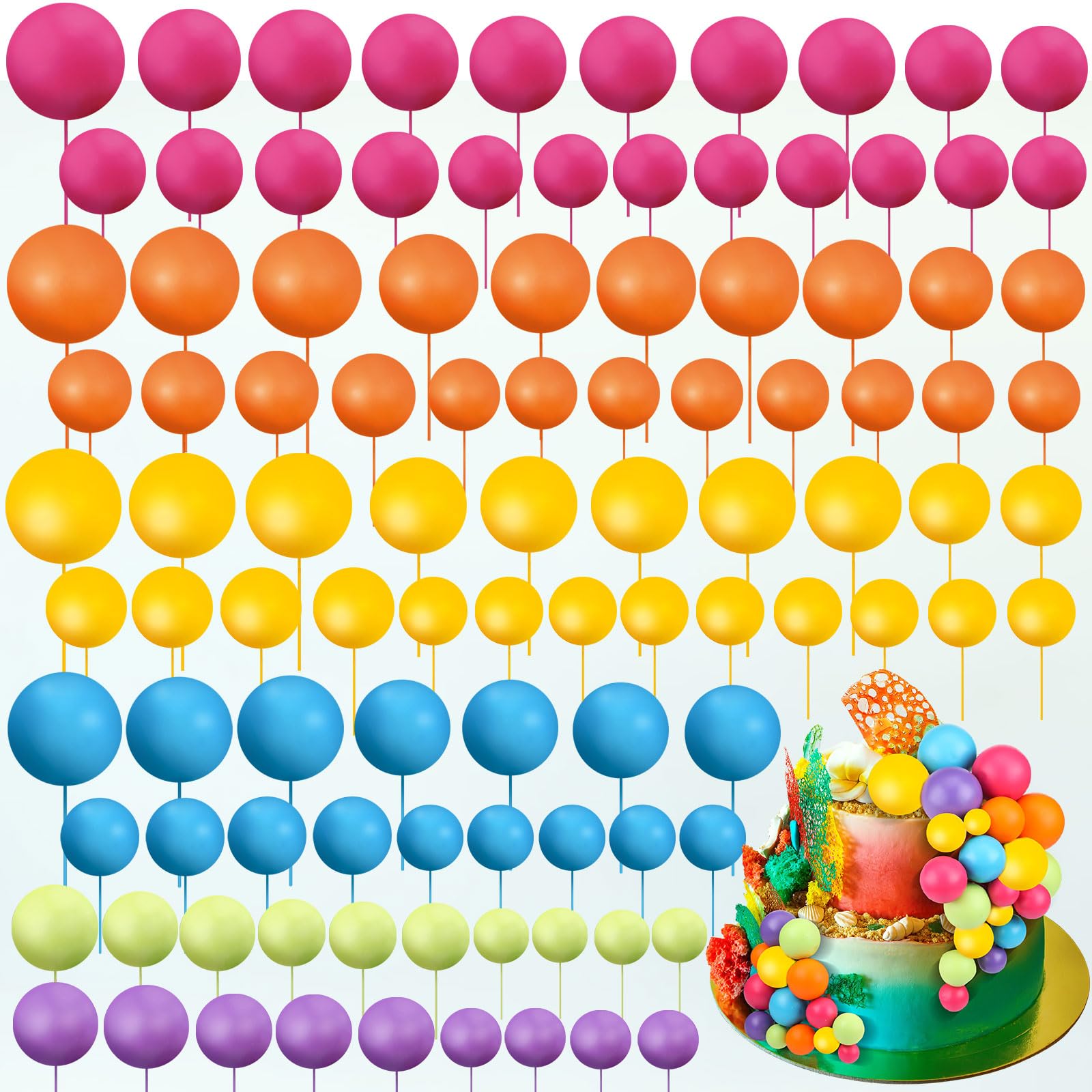 Amazon.com: 108 Pcs Balls Cake Topper DIY Cupcake Insert Foam Balloons ...