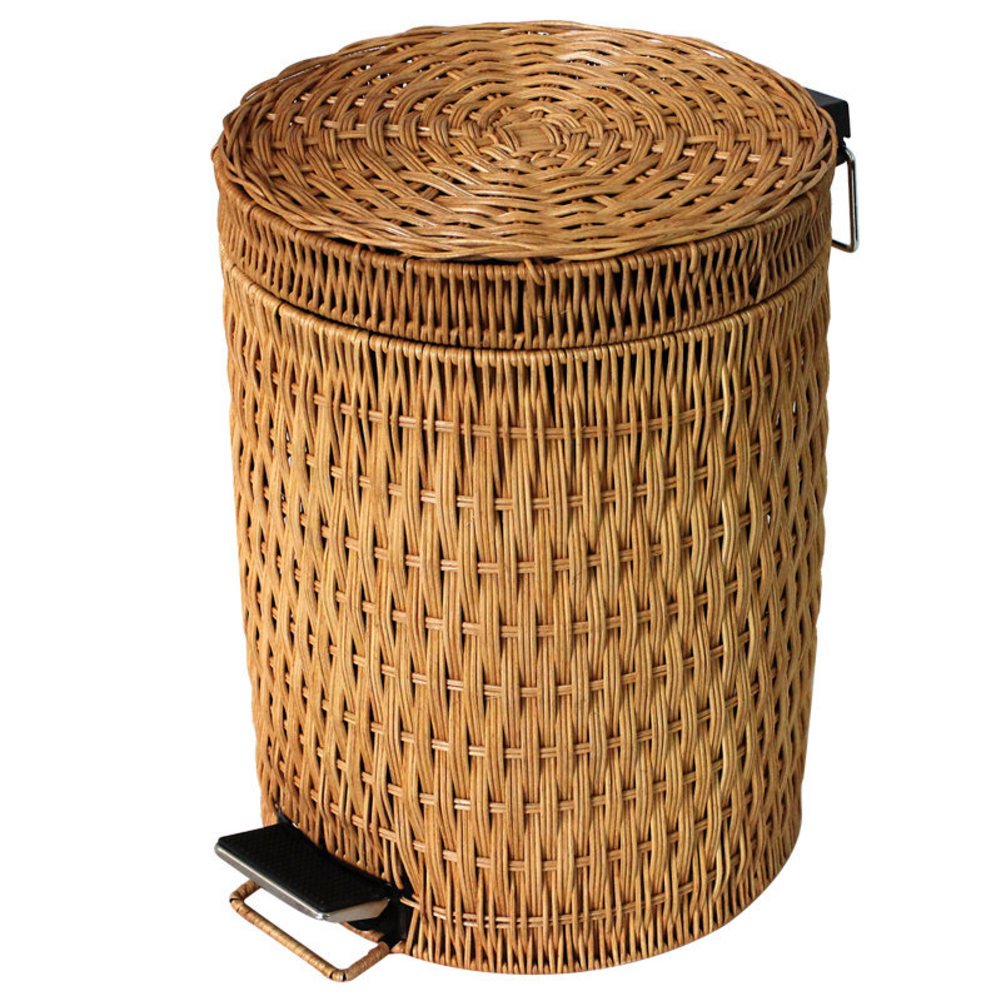 Amazon.com: Rattan trash cans,Kitchen household garbage can bathroom ...