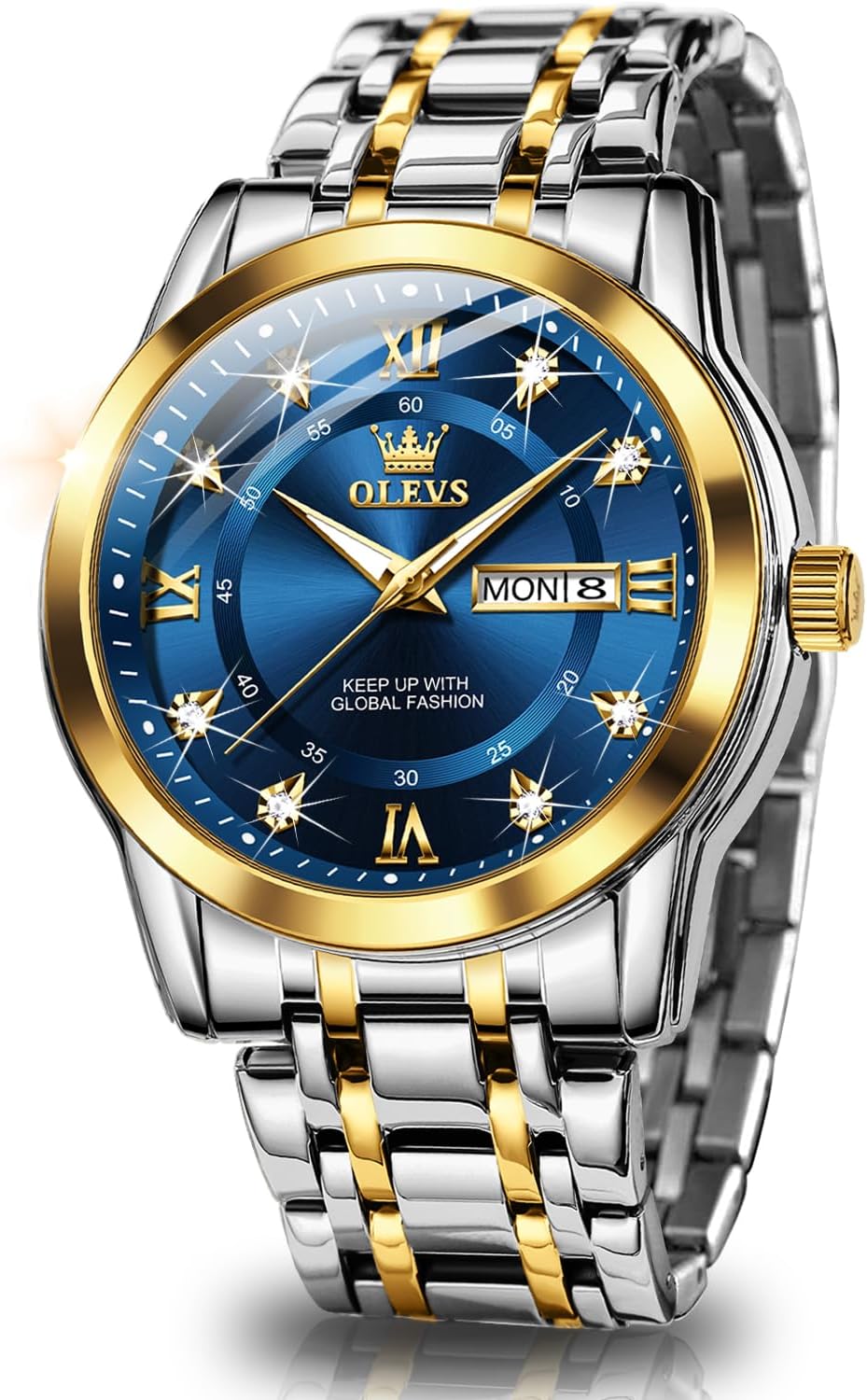 OLEVS Watches for Men Diamond Analog Quartz Dress Stainless Steel ...