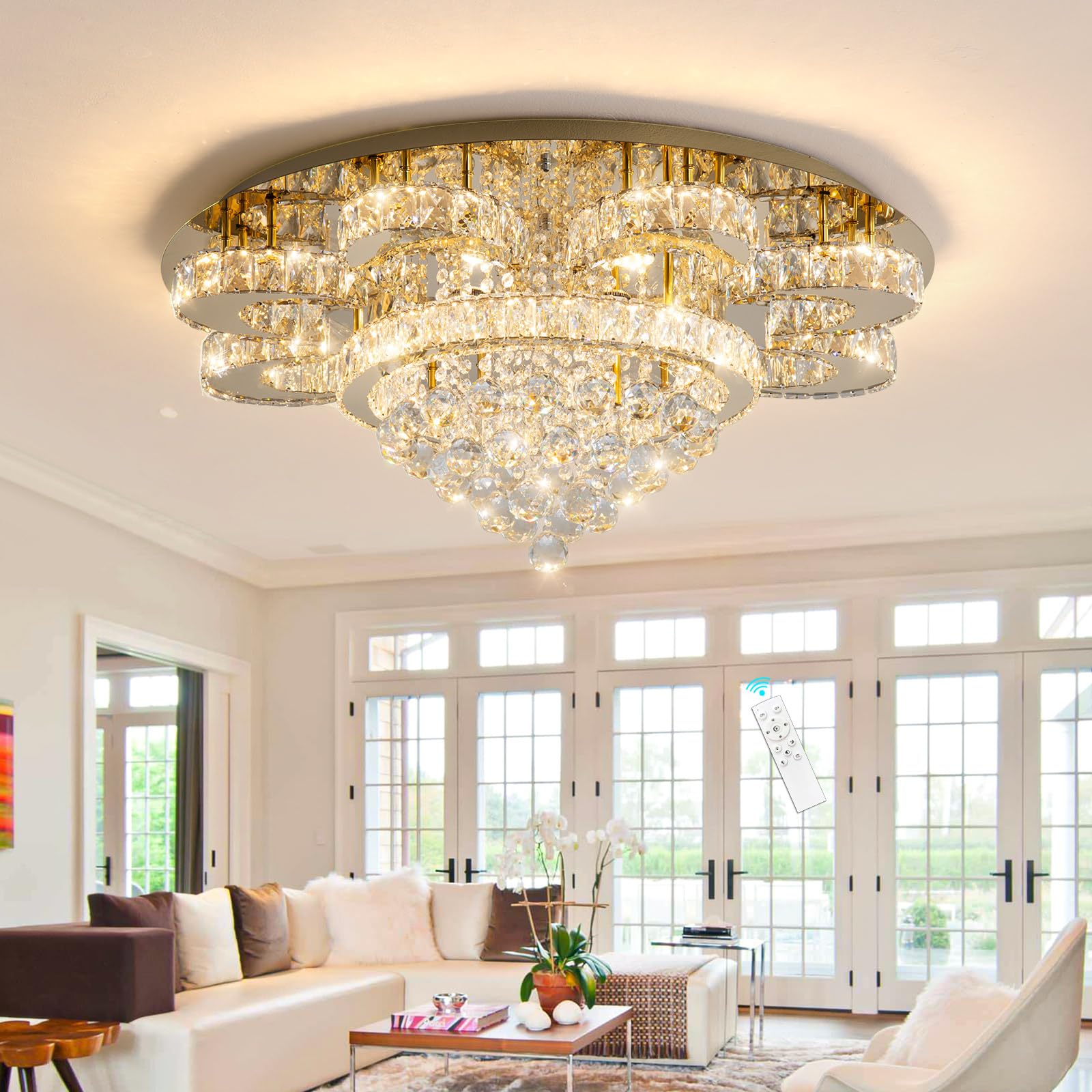 HAIXIANG Modern Chandeliers for Living Room Flush Mount Sloped Ceiling ...