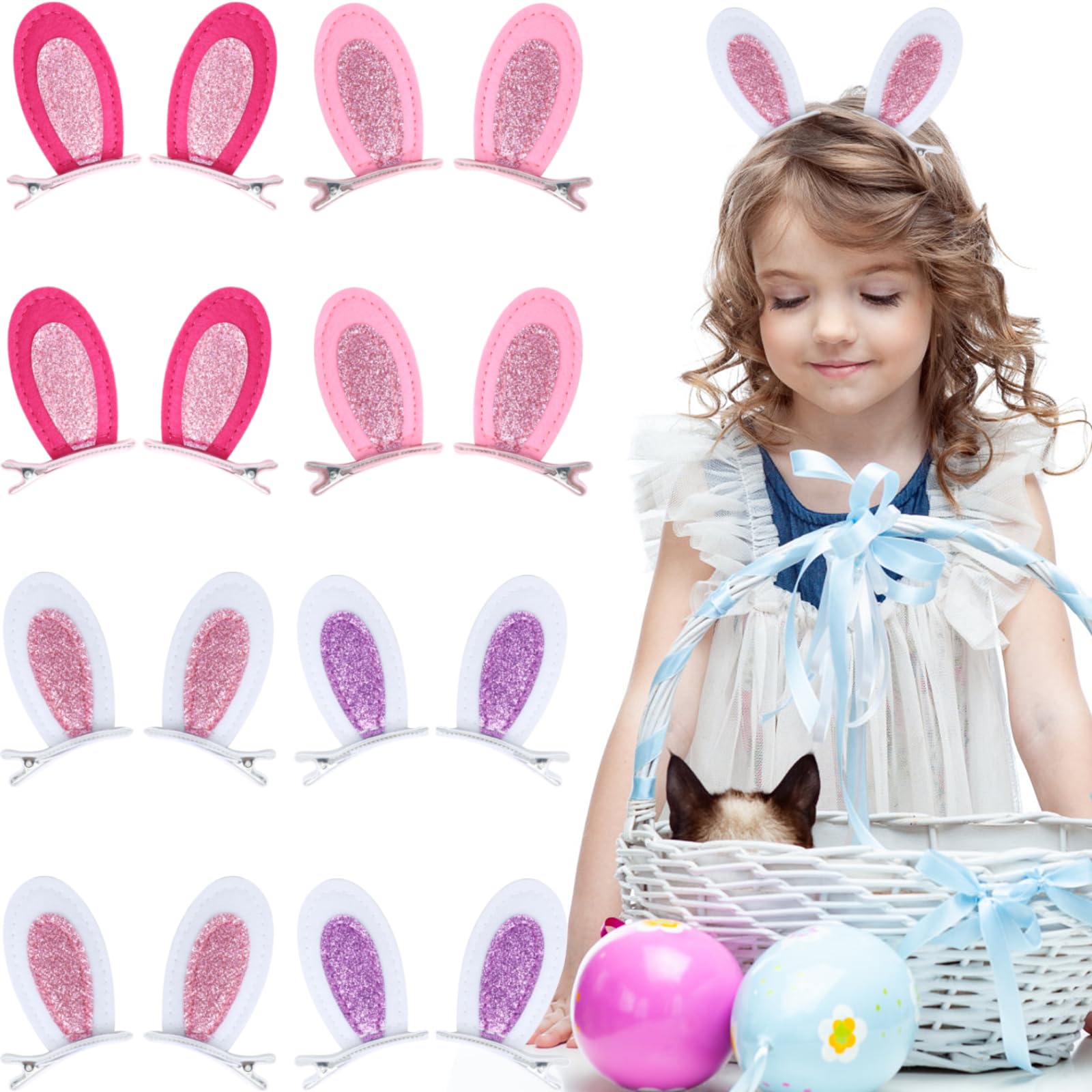 Amazon.com : 16 Pcs Bunny Ear Hair Clips with Glitter Rabbit Ears ...