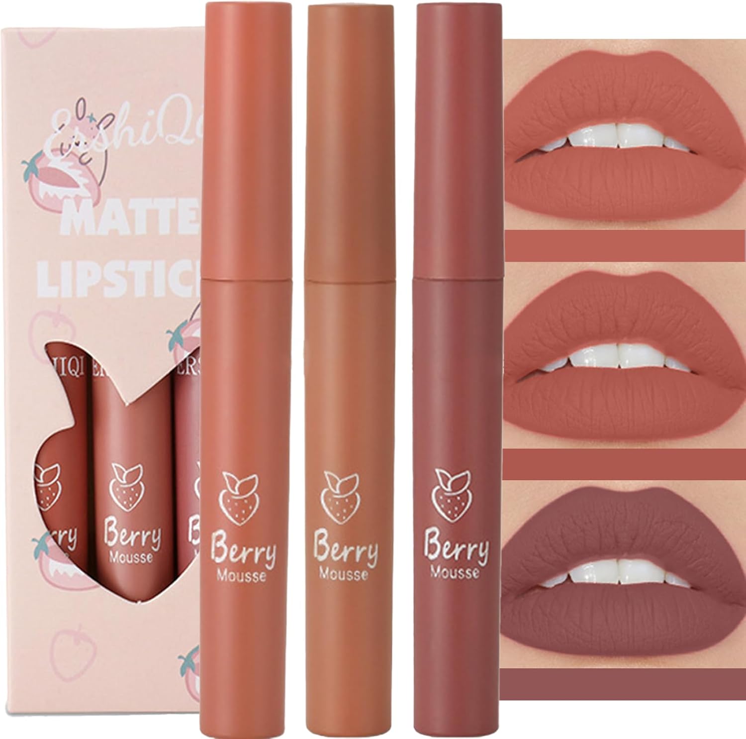 Nude Matte Lipstick Set, Lip Gloss Sets Liquid Lipsticks Long-Lasting ...