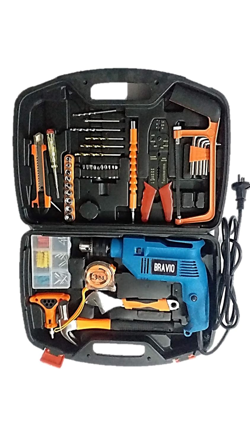 Buy BRAVIO 750W AC Corded Power Drill and 115 Pieces Hand Tool Set ...