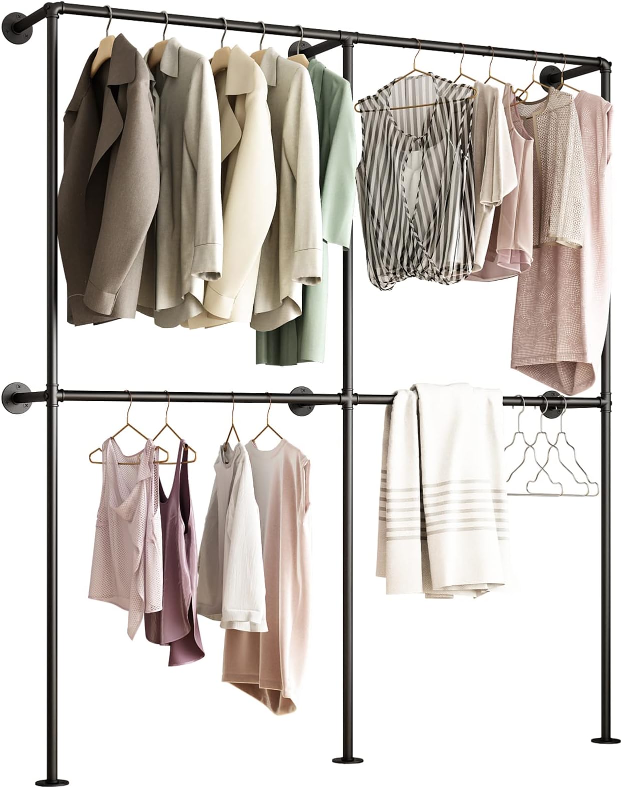 Amazon.com: Aheaplus Industrial Pipe Clothing Rack, Reversible 9.85FT ...