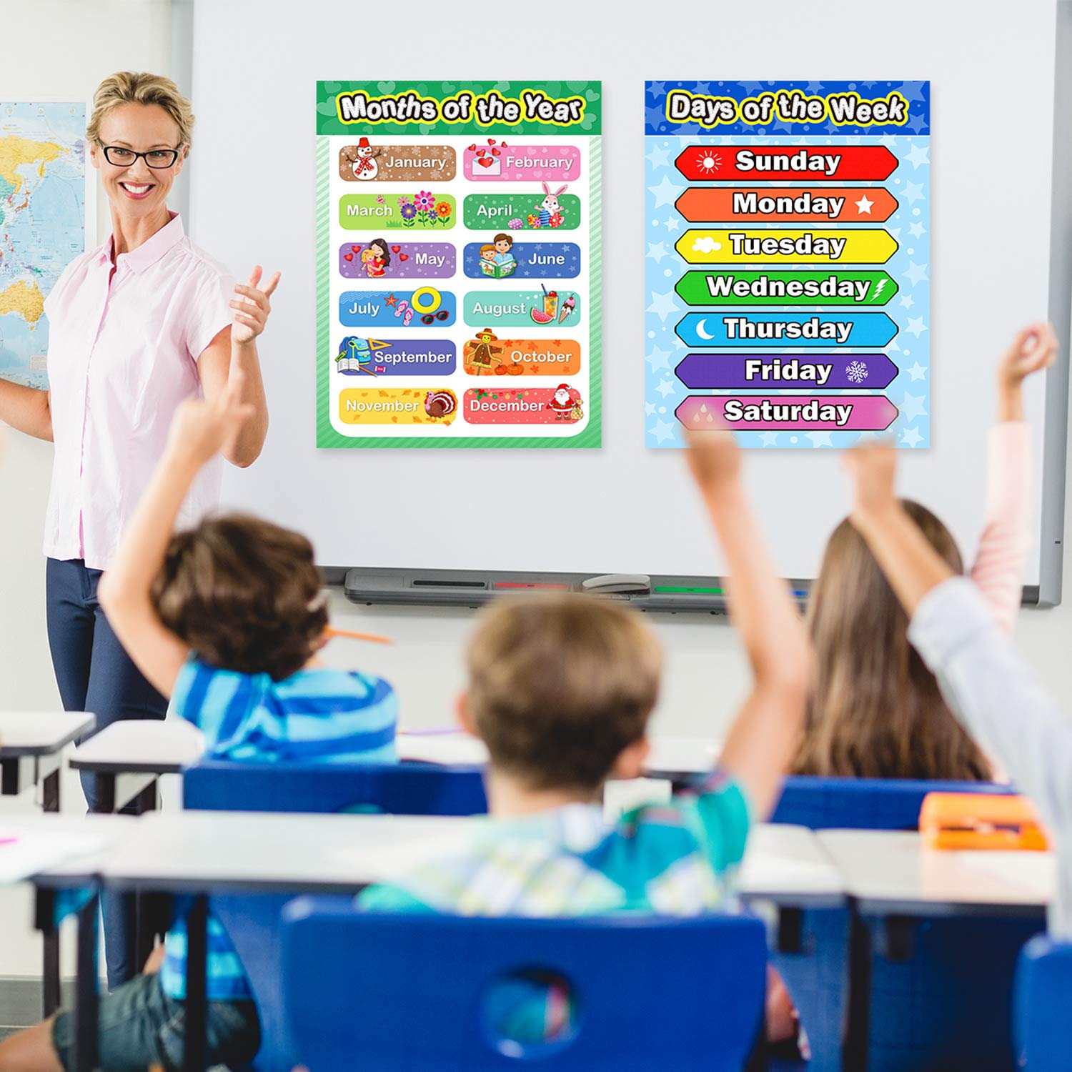 Motivational Posters Days Of Week & Months Posters Set - Laminated ...