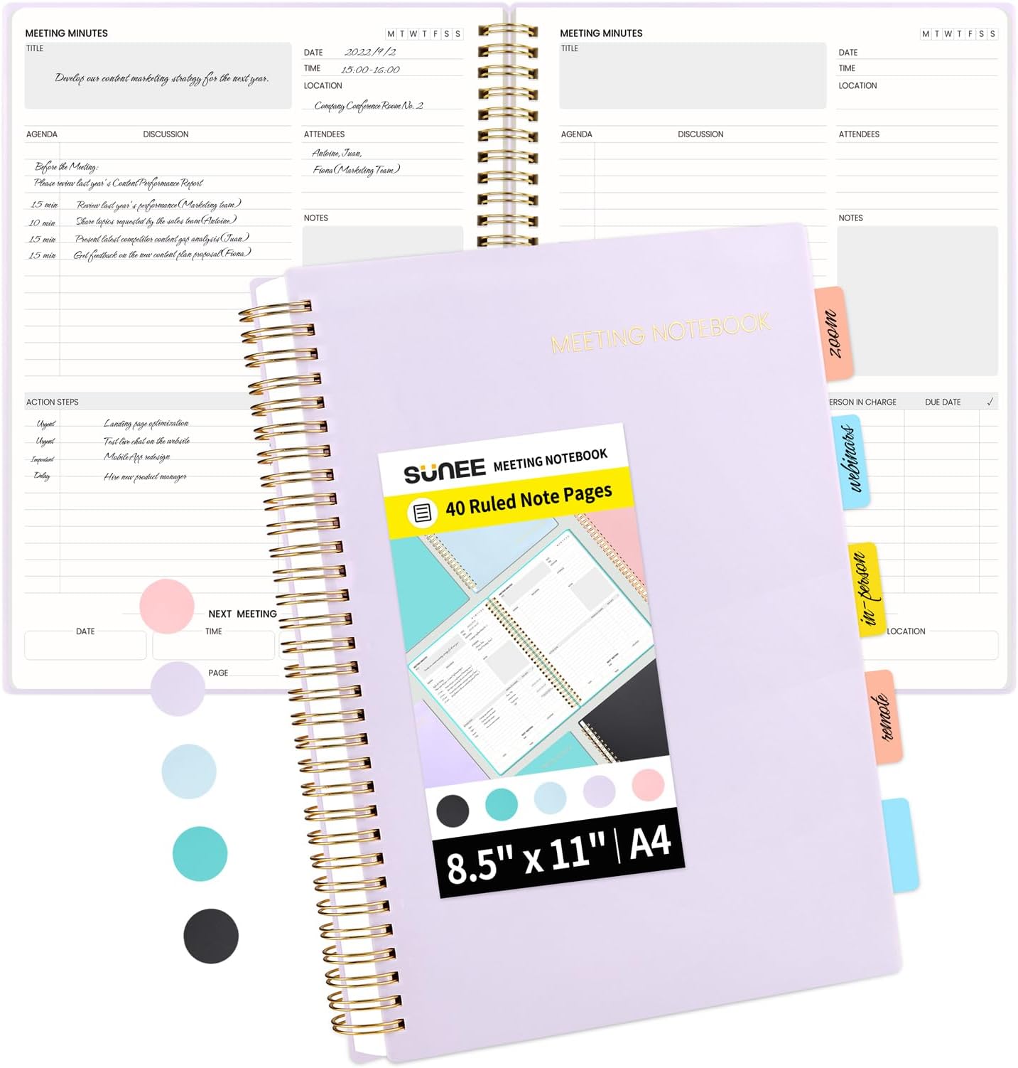 Amazon.com : SUNEE Meeting Notebook for Work with Action Items - 240 ...