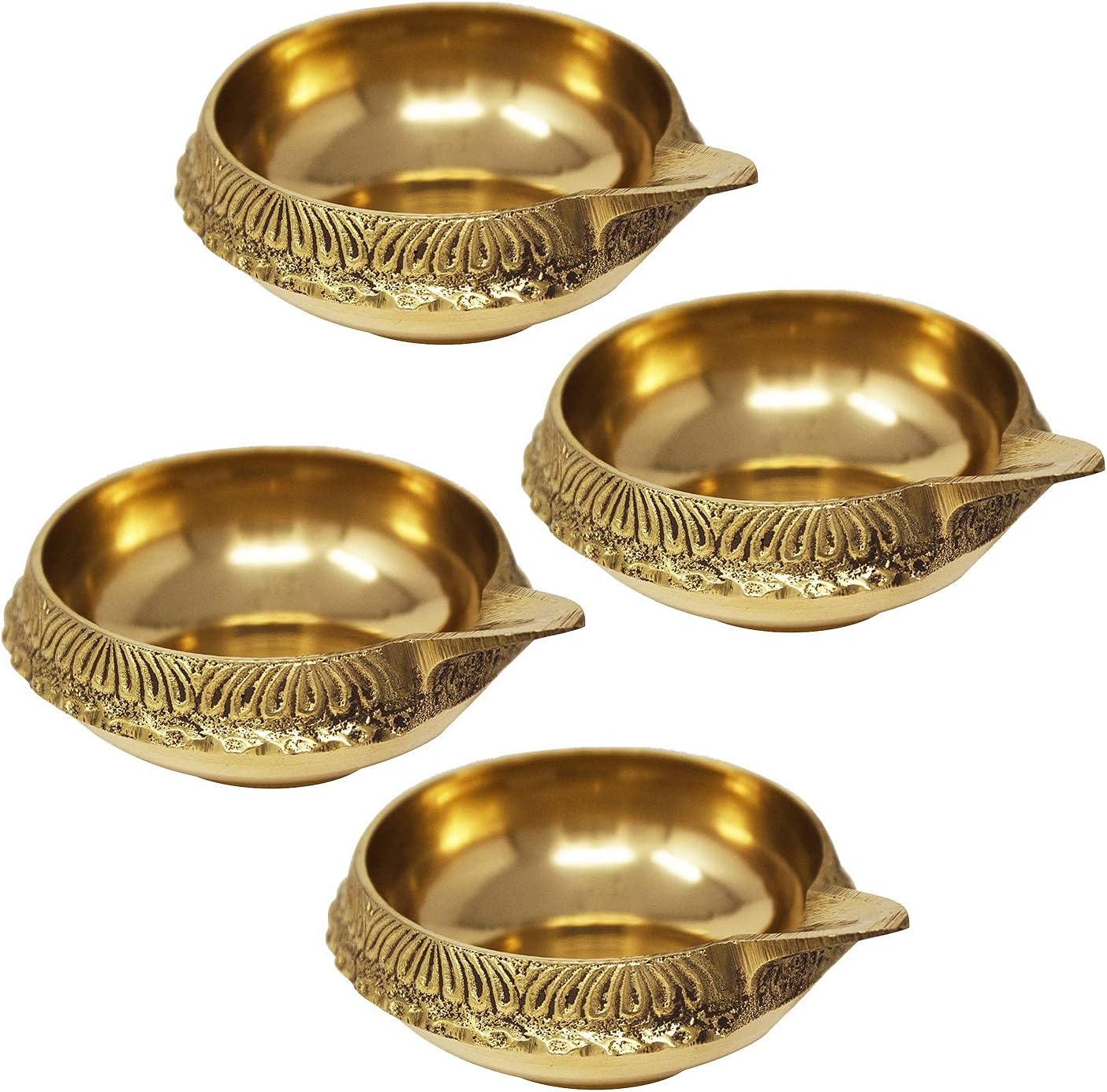 Buy PulGos Brass Diwali Diya Set of 4 | Kuber Diya & Pooja Deepak ...