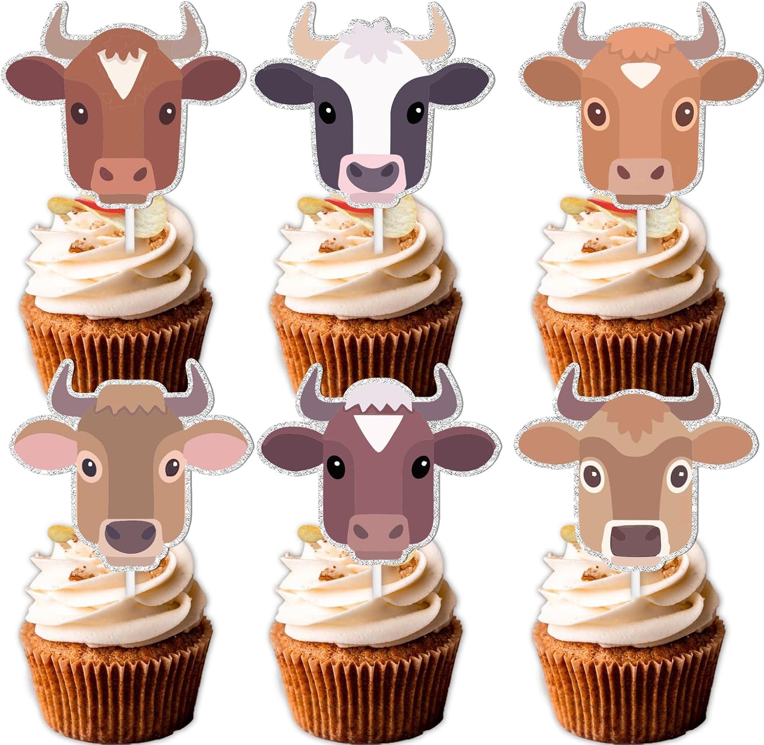 Amazon.com: 18pcs Glitter Dessert Cupcake Topper Cow Country Western ...