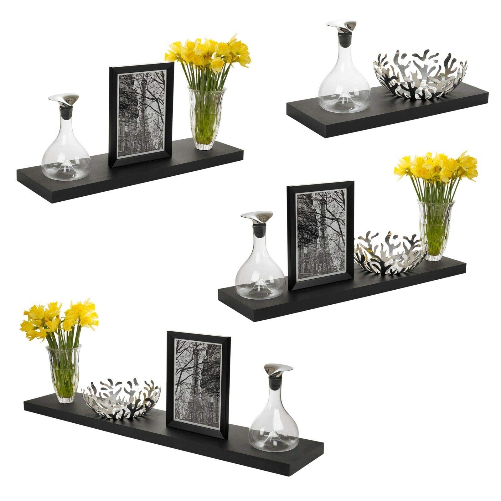 Urbn-Living 3 x 80cm Black Wooden Floating Wall Mount Shelves Display ...