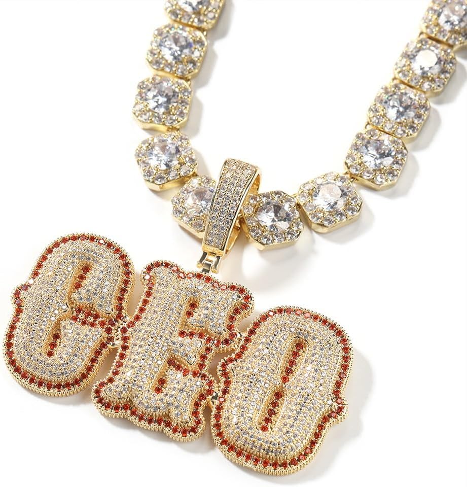 Custom Chain for Men Letter Necklace Iced Out Pendant Custom Name ...