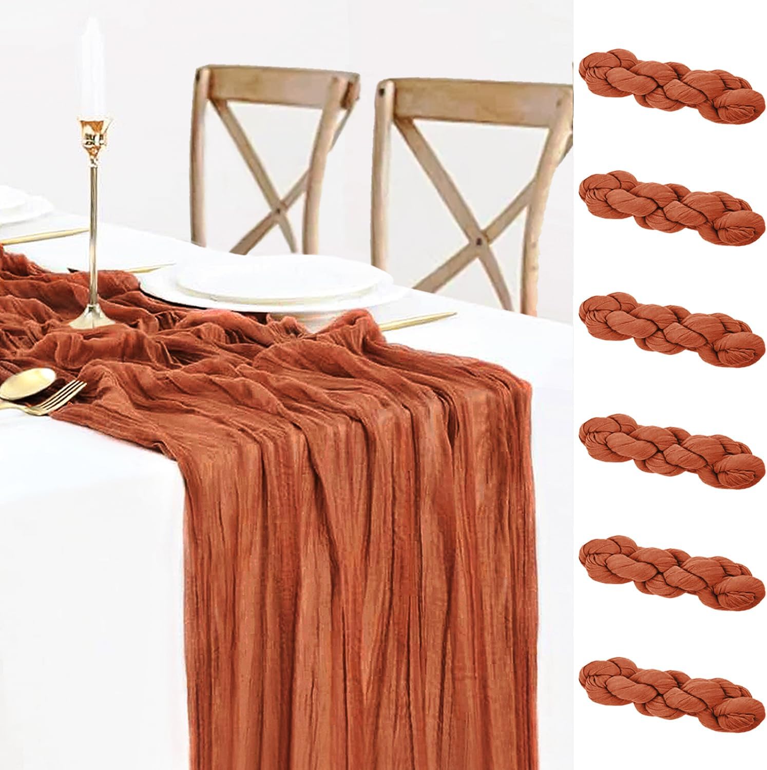 Amazon.com: 6 Pieces Terracotta Cheesecloth Table Runner 10ft, Rustic ...