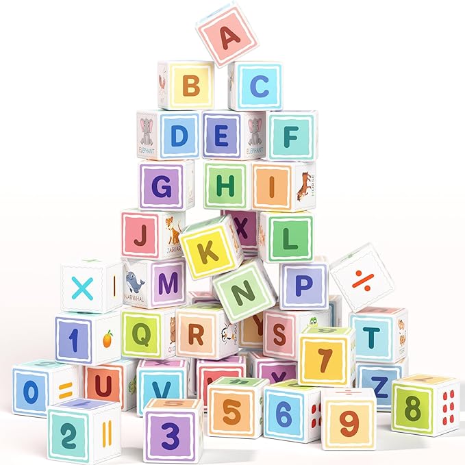 Amazon.com: Asago Magnetic Blocks ABC 123 Alphabet Colorful Printed ...