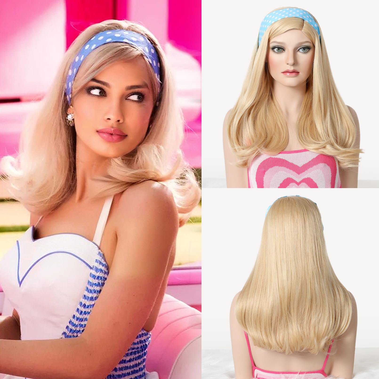 LONAI 3PCS Blonde Cosplay Wigs Set for Women Vintage Retro Shoulder ...