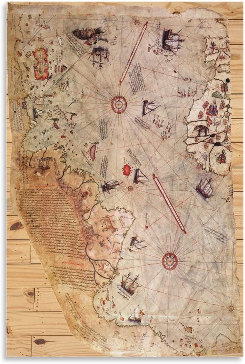 Piri Reis Karte, Osmanisches Reich, Vintage-Karte, große Wandkarte ...