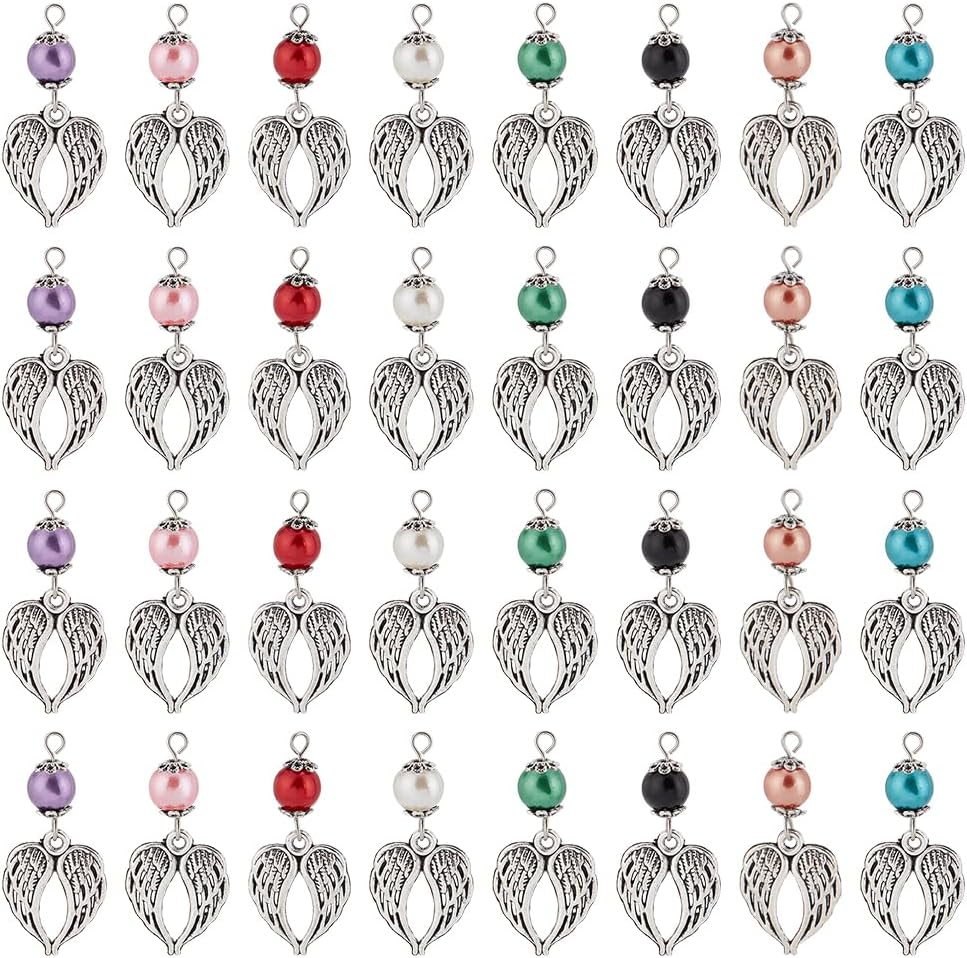 Amazon.com: PH PandaHall 32pcs Angel Wing Beads, 8 Colors 8mm Round ...