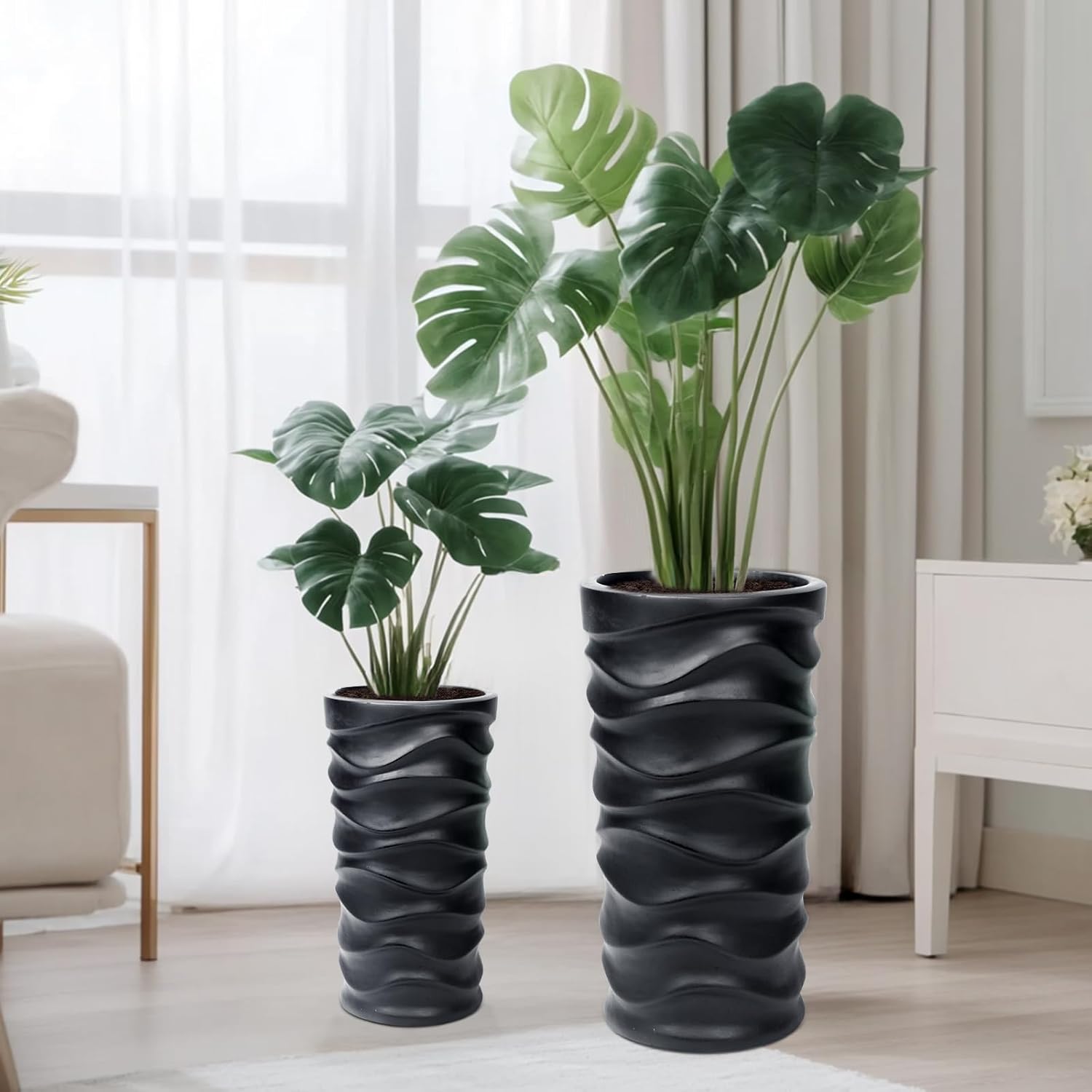 Amazon.com : DREAMANIA 18" 20" H 2PCS Natural Concrete Tall Planter ...