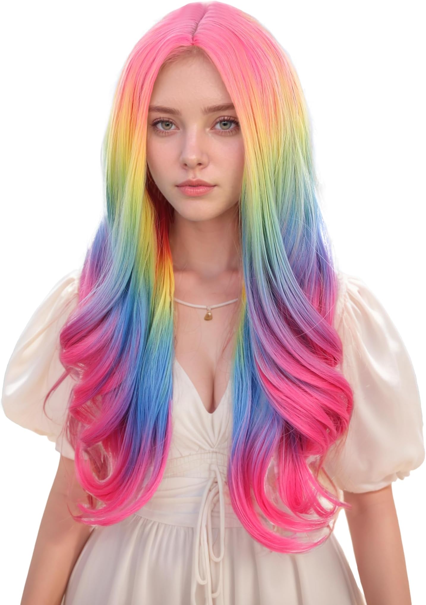 Amazon.com: BERON Rainbow Wig Long Wavy Wig Rainbow Wig for Women Girls ...