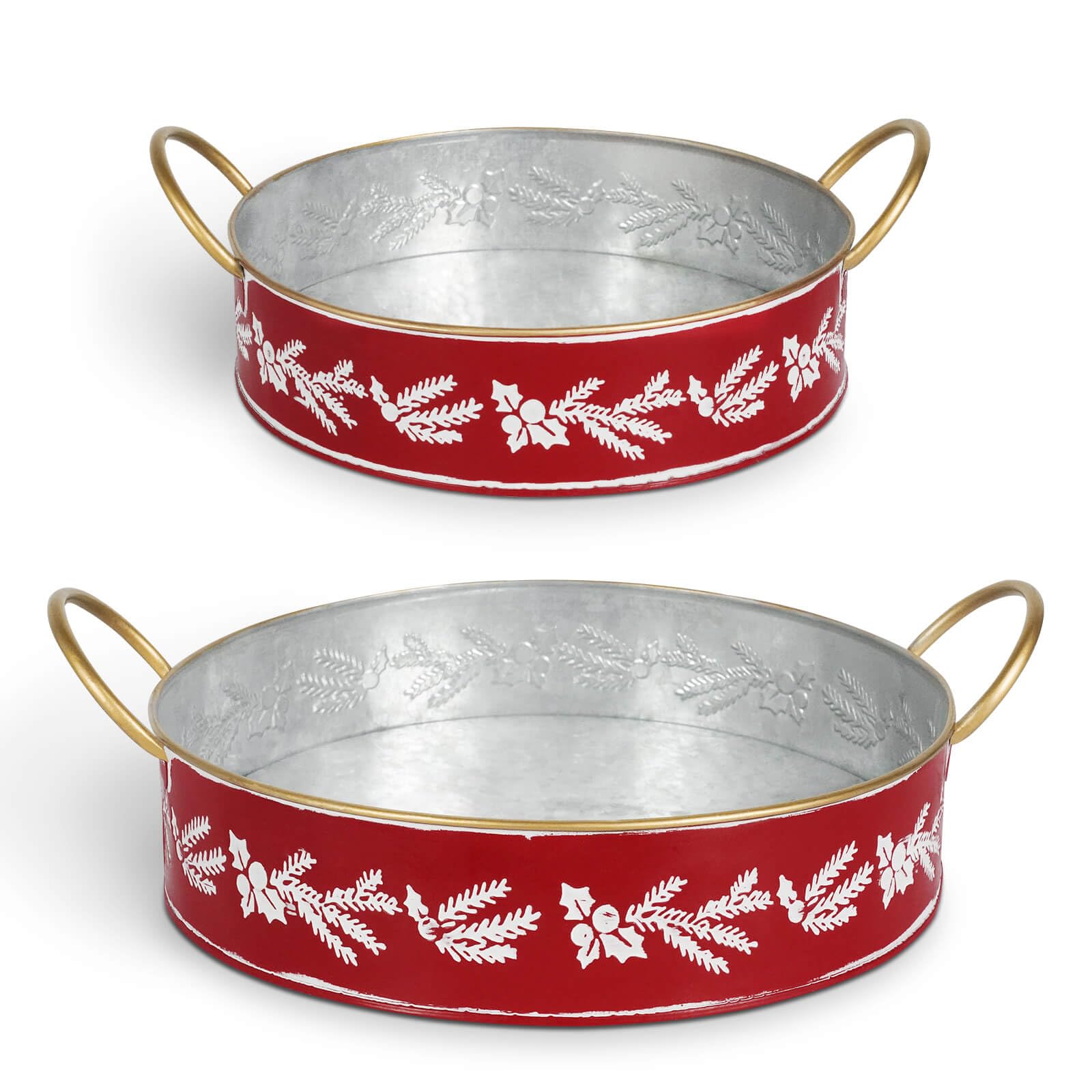 Amazon.com: Putuo Decor Set of 2 Round Christmas Metal Serving Tray ...