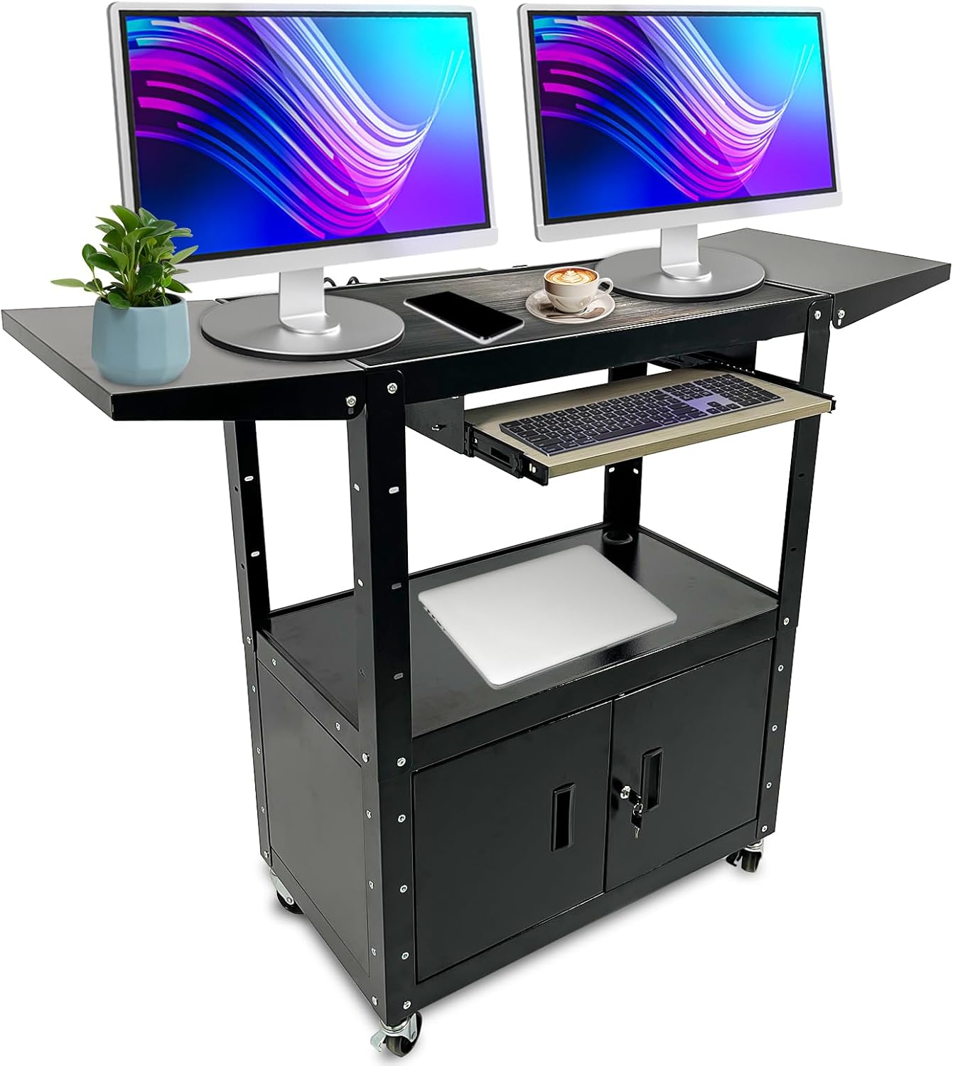 Amazon.com: Goyappin AV Cart with Wheels and Power, Media CAV Cart with ...