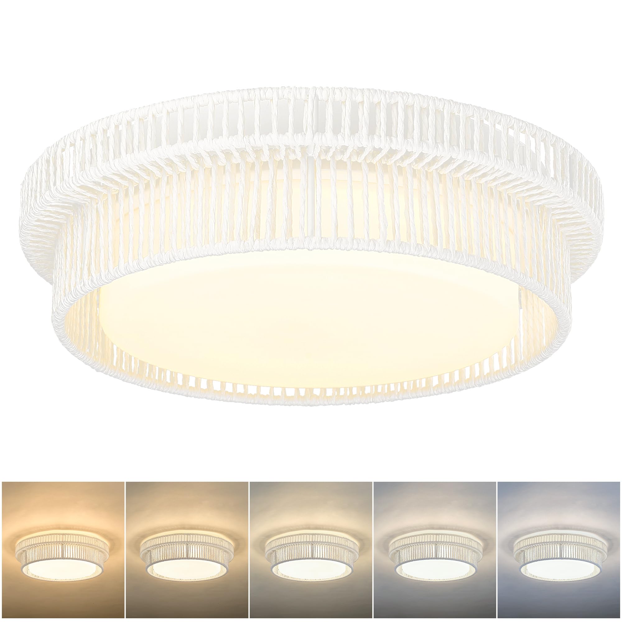 Rattan Light Fixtures Ceiling Mount, HWH 16W LED Flush Mount Ceiling ...