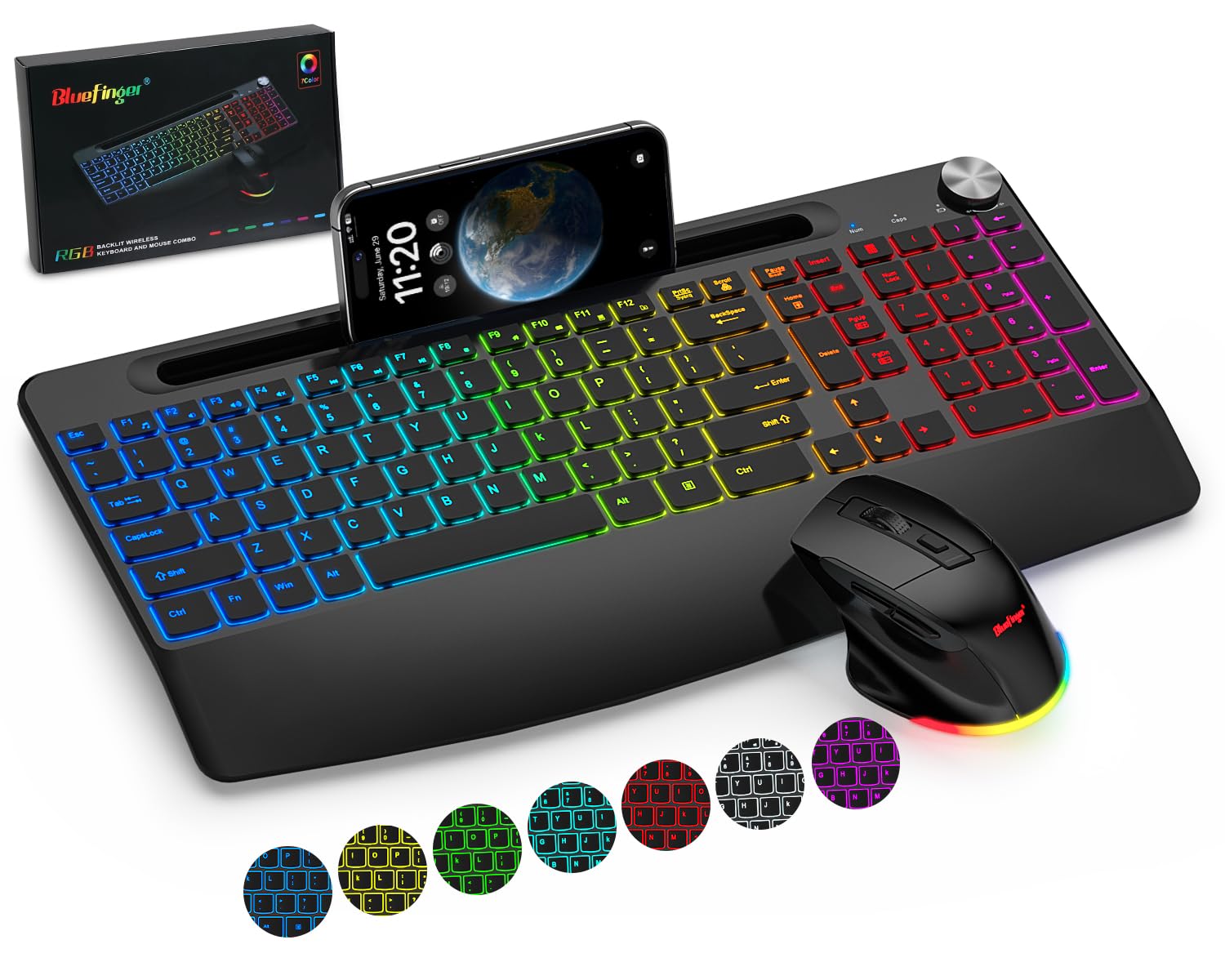 BlueFinger Wireless Keyboard and Mouse- RGB Backlit Ergonomic ...