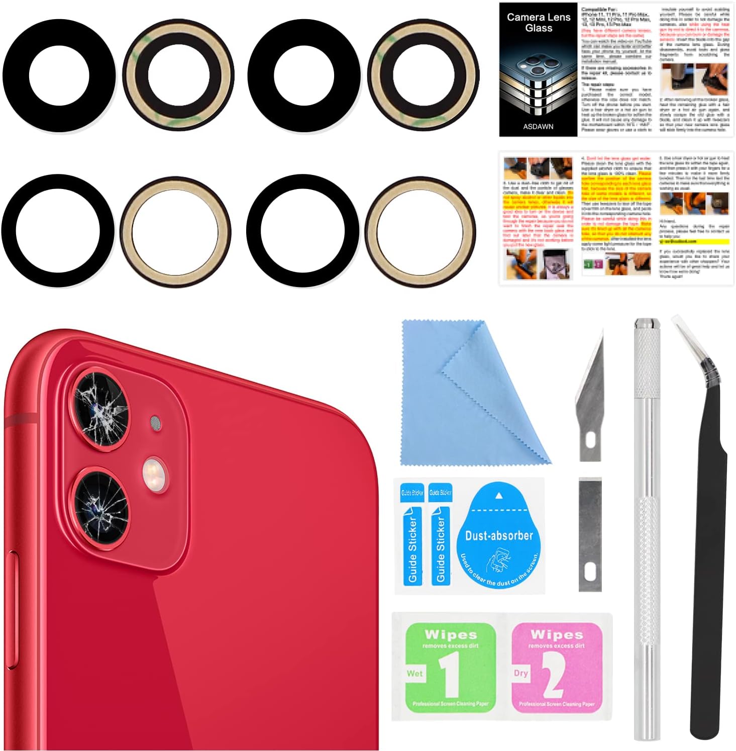 Amazon.com: 2PCS ASDAWN Back Camera Lens Glass Replacement for iPhone ...