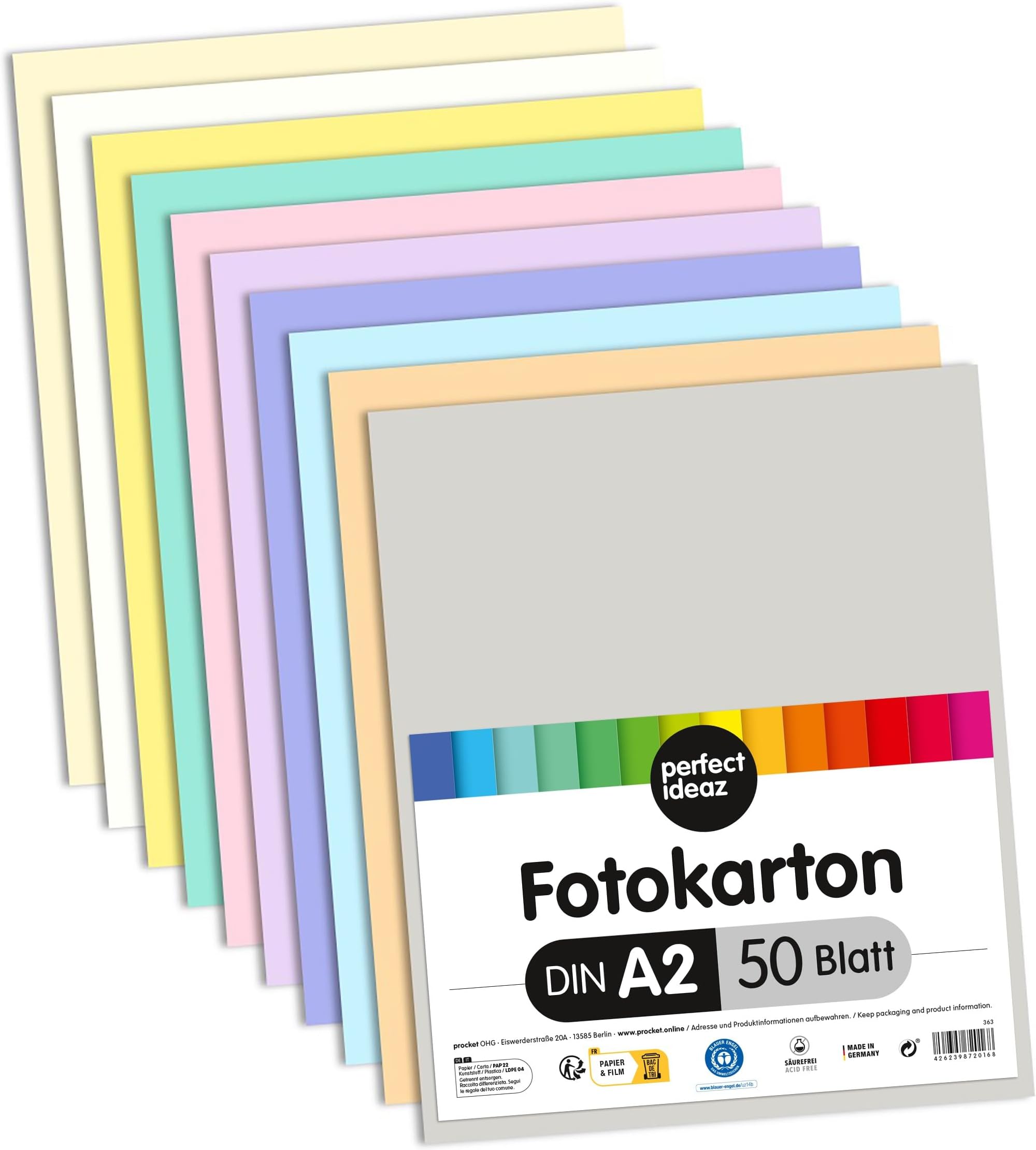 perfect ideaz 50 Blatt Fotokarton DIN-A2, Weiß, stabiler recycling Karton 300 g/m², Made in ...