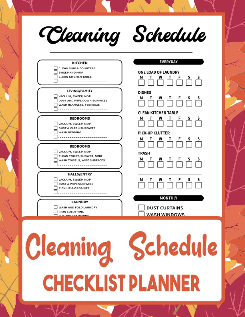 Cleaning Schedule Checklist Planner Seasonal Plan Out Household Chores ...