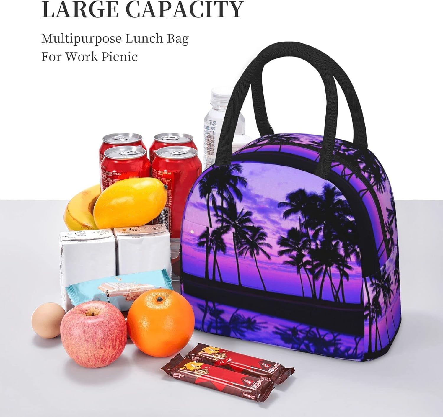 Lonchera aislada para mujeres y hombres palmera morada puesta de sol ...