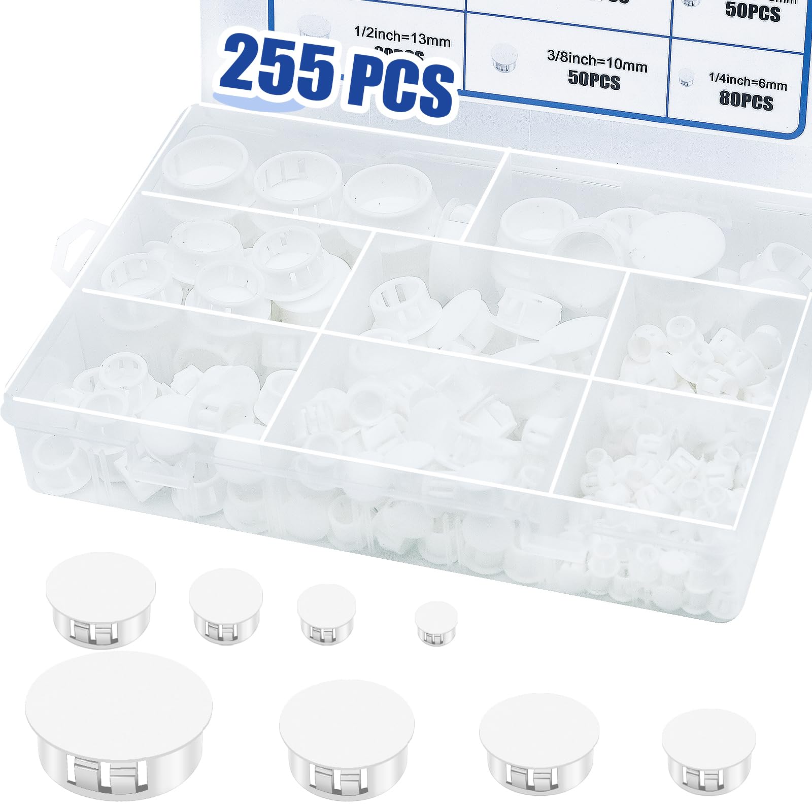 Amazon.com: 255PCS 8 Sizes White Plastic Hole Plugs, Round Drilling ...
