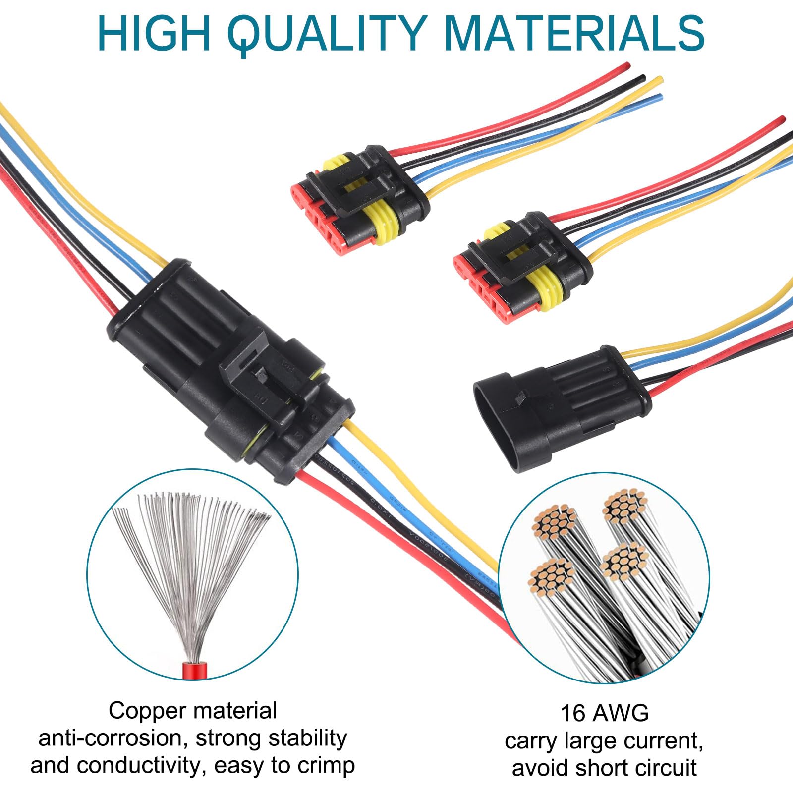 Snapklik.com : 10 Kits 4 Pin Connector Waterproof Connector 16 AWG 4 ...