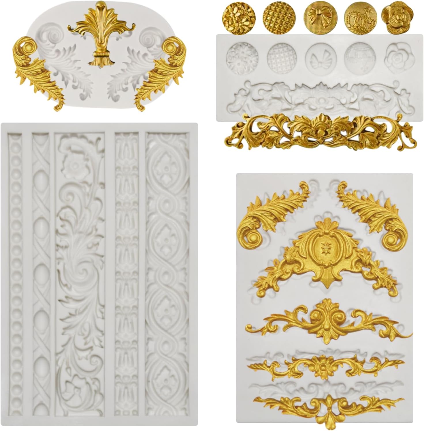 Amazon.com: 4 Pieces Baroque Silicone Fondant Mold Scroll Border Lace ...