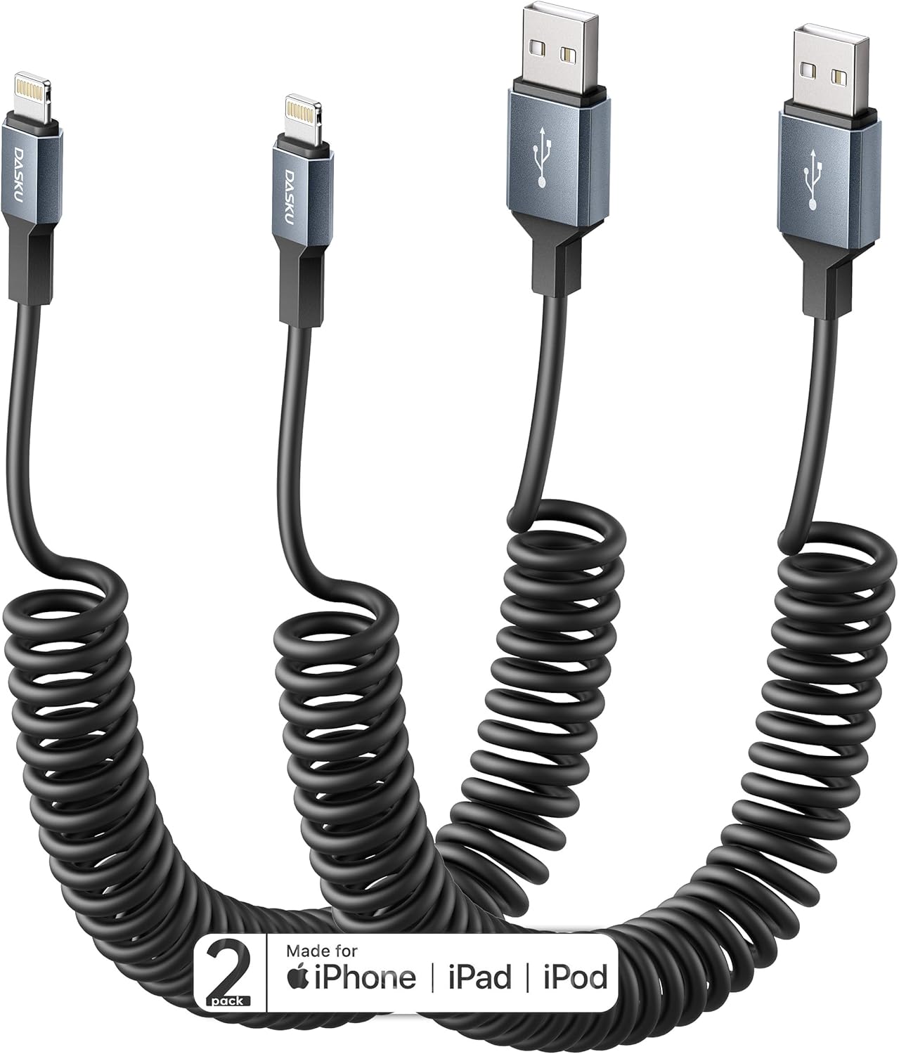 Amazon.com: iPhone Charging Cable for Car, 2 Pack 3FT Coiled USB to ...