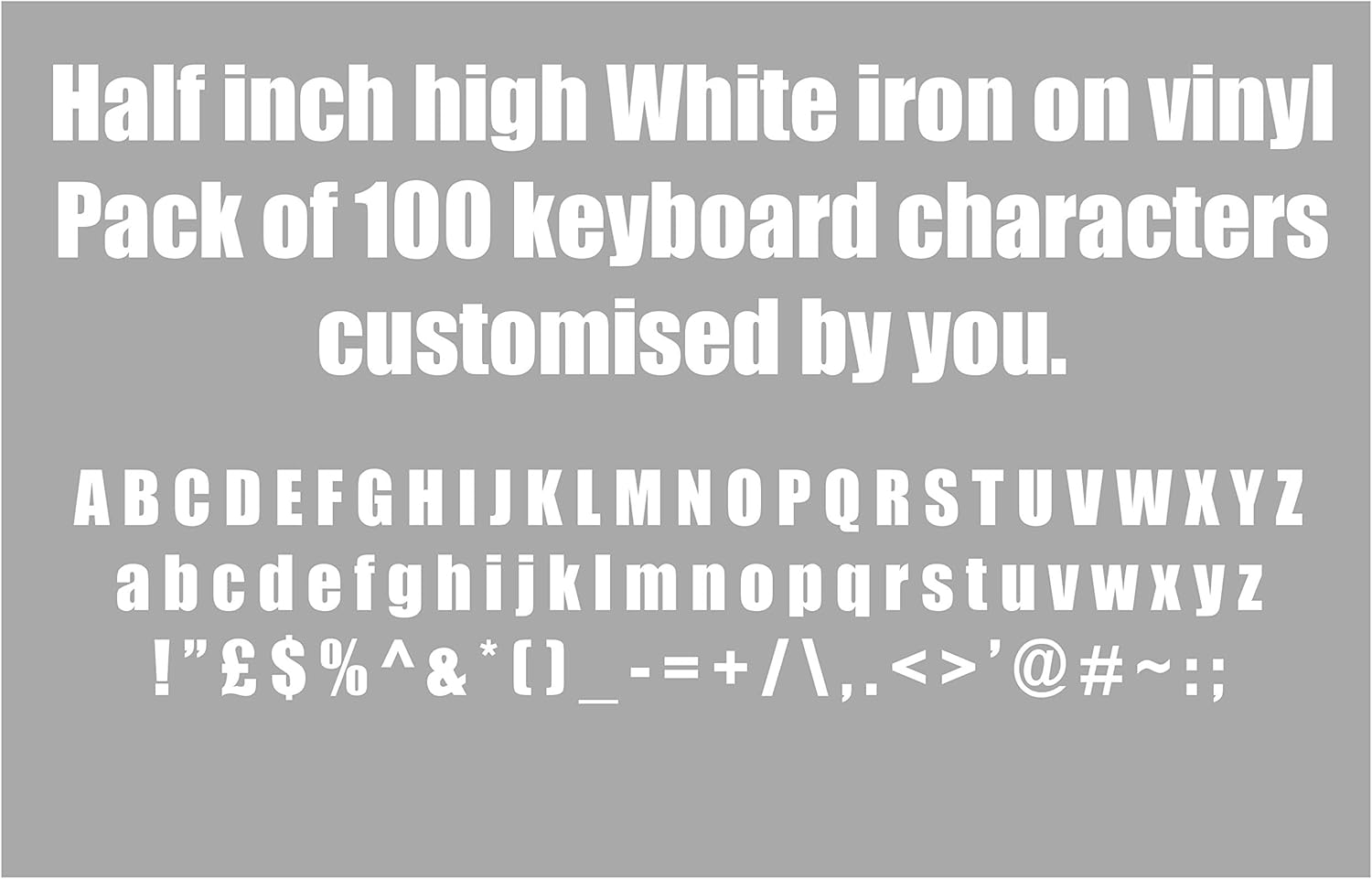 Half inch high White Iron on Vinyl. Pack of 100 Keyboard Characters ...