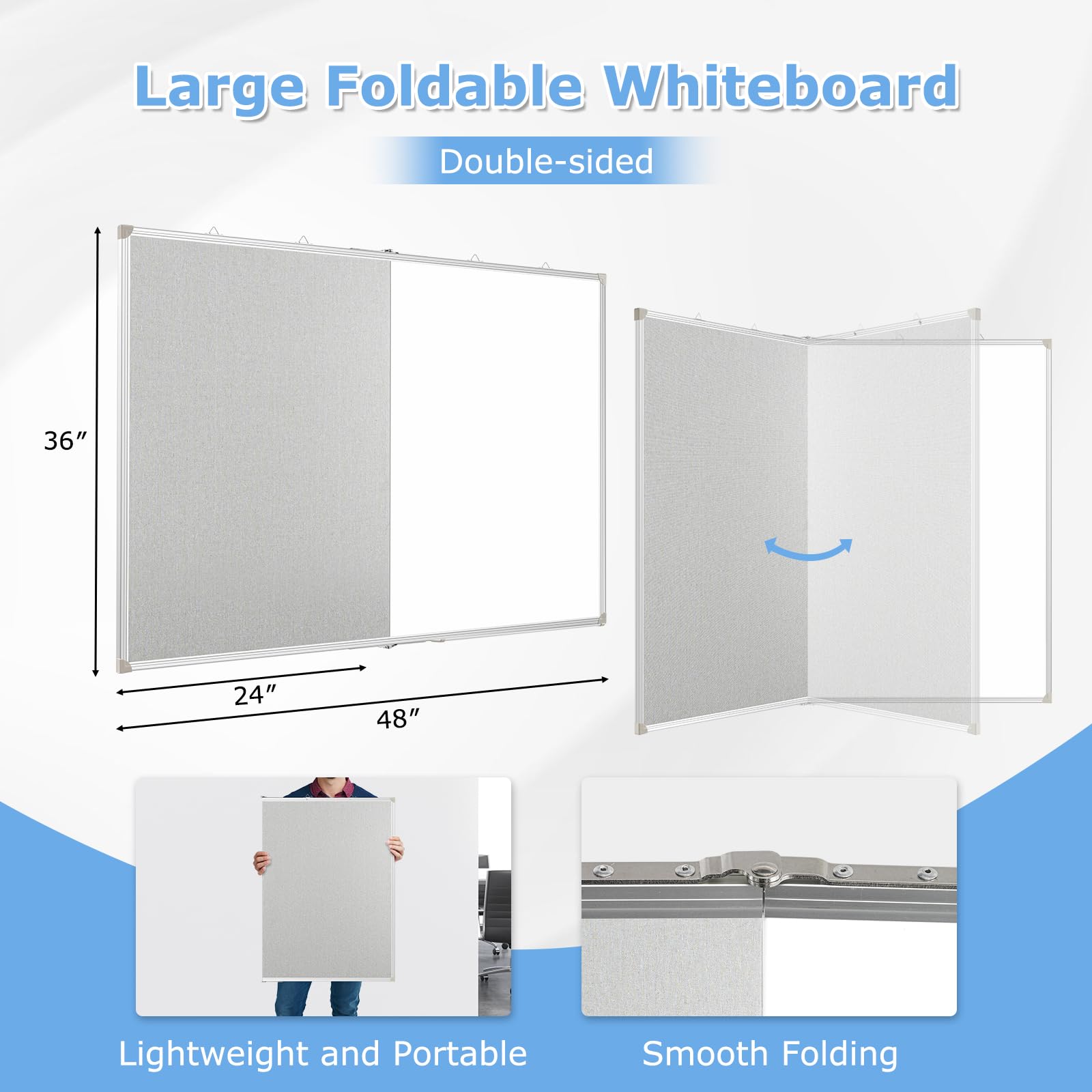 Snapklik.com : DOLLAR BOSS Foldable Linen Cork Board White Board Combo ...
