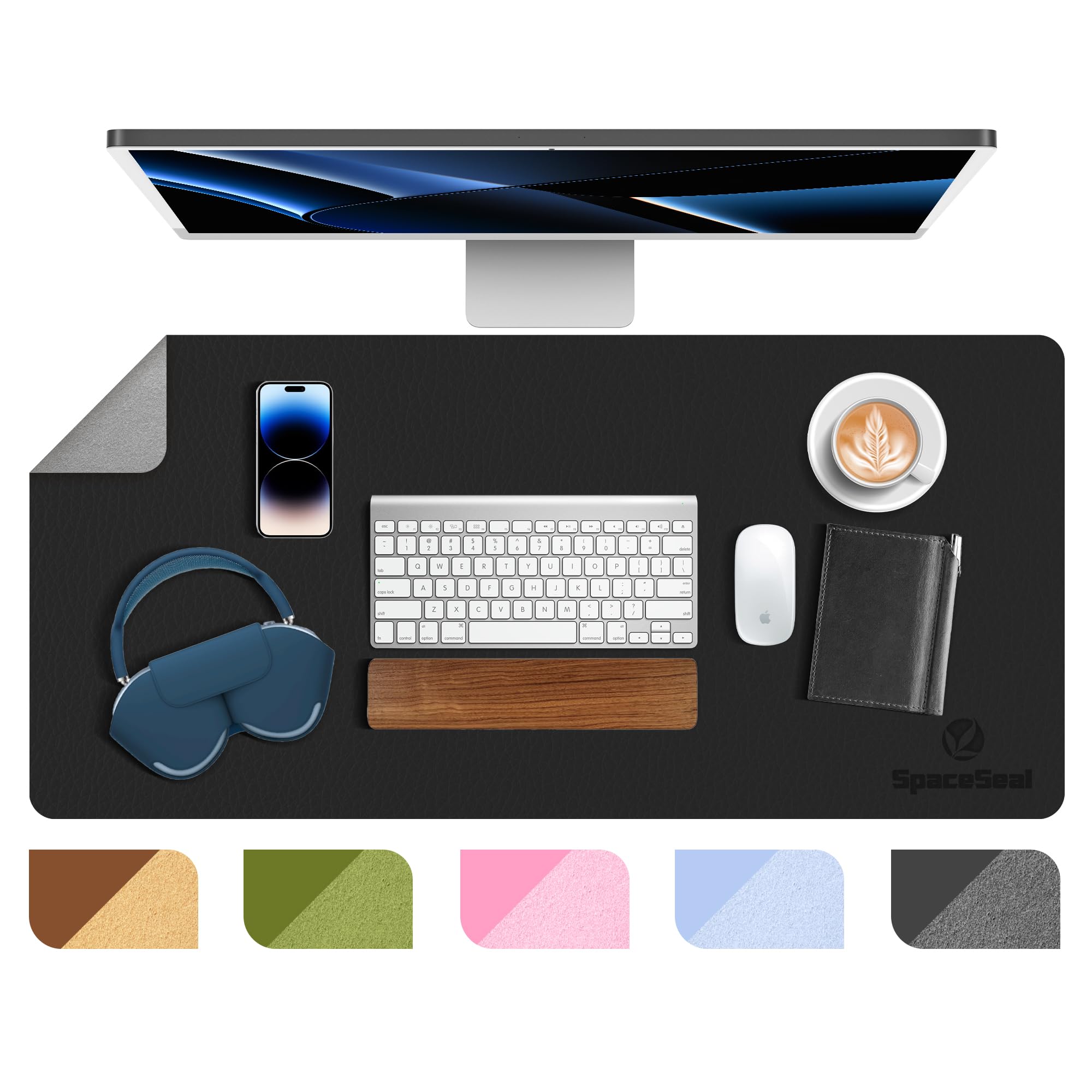 Amazon.com : Space Seal® Leather Mouse Pads for Desk (Black 23.6” x 13. ...
