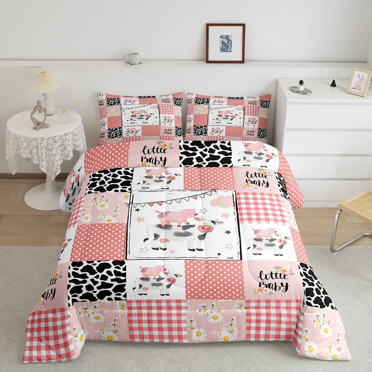Amazon.com: Cow Print Bedding for Kids Girls Child,Pink Farmhouse Cute ...